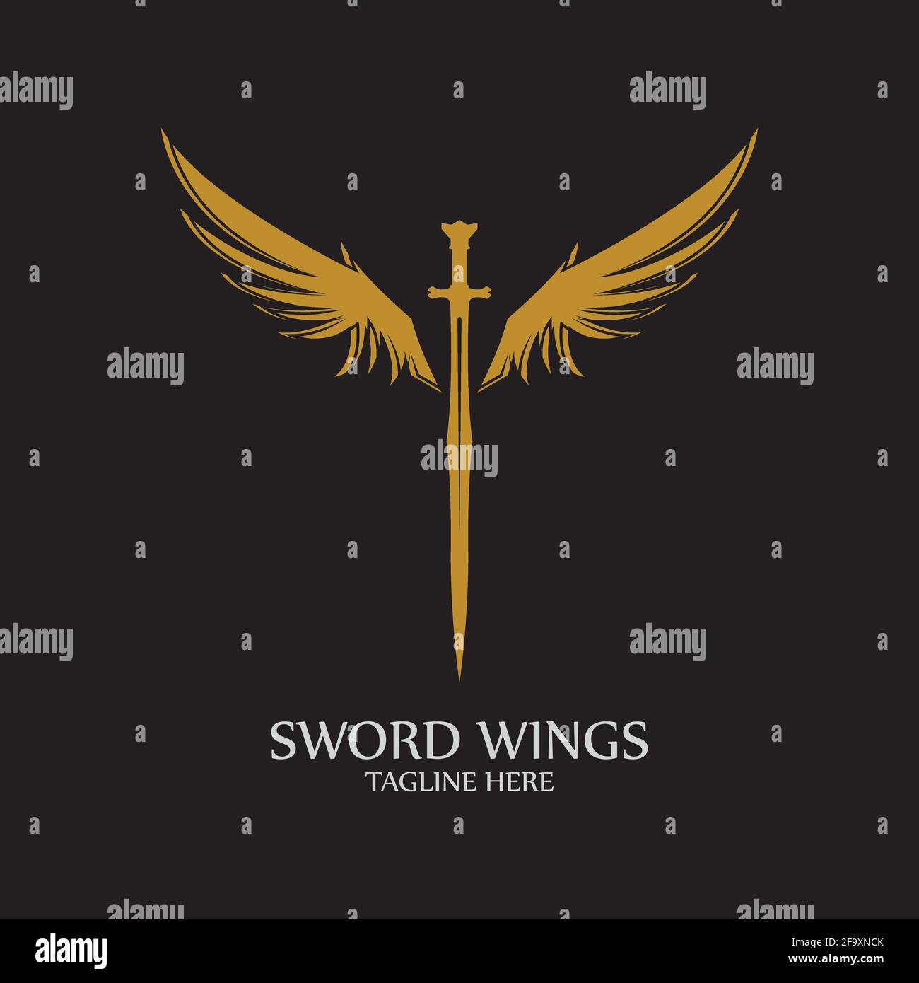 Sword with Wings. Golden Sword Symbol on Black Background Stock Vector ...
