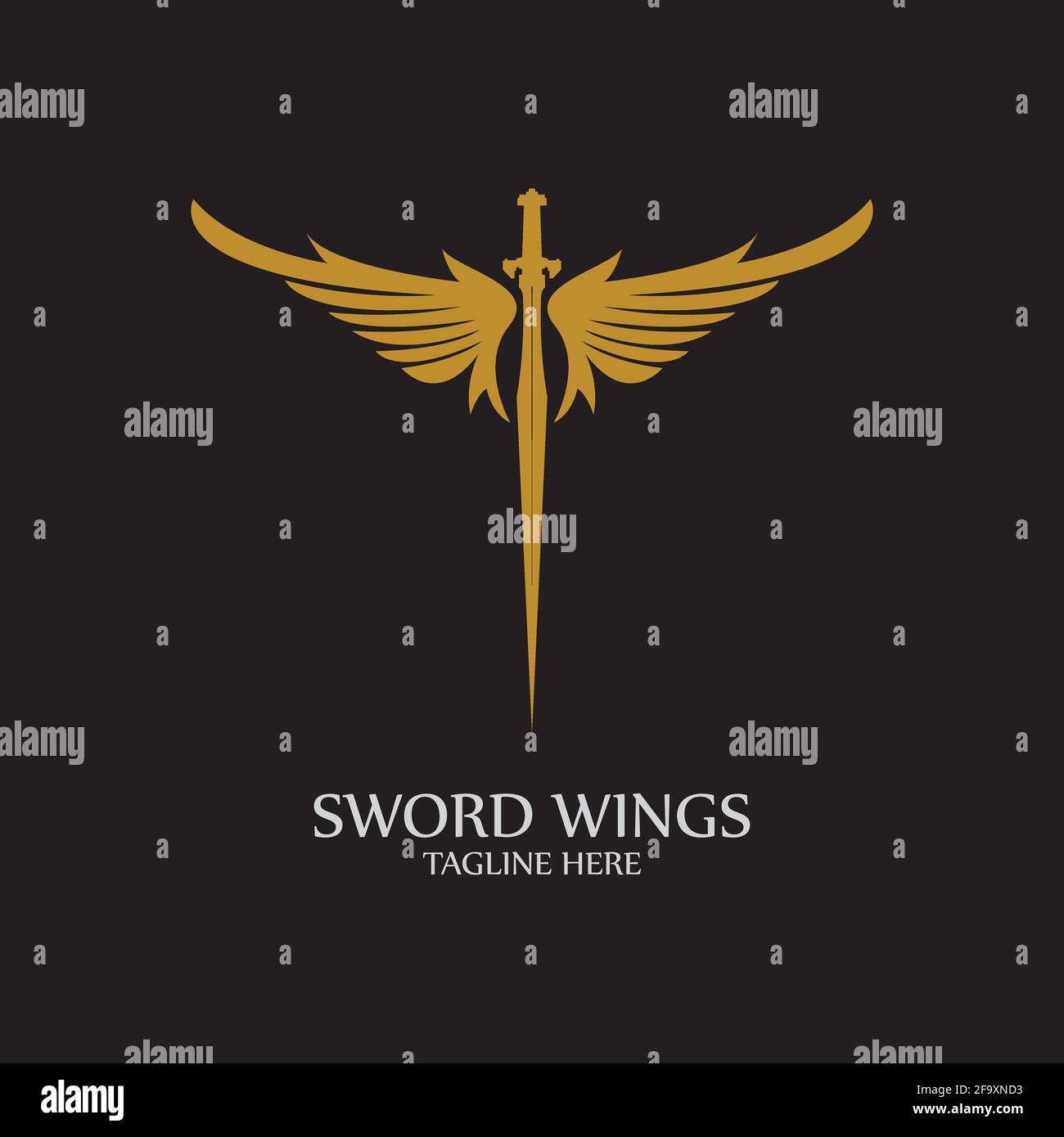 Sword with Wings. Golden Sword Symbol on Black Background Stock Vector ...