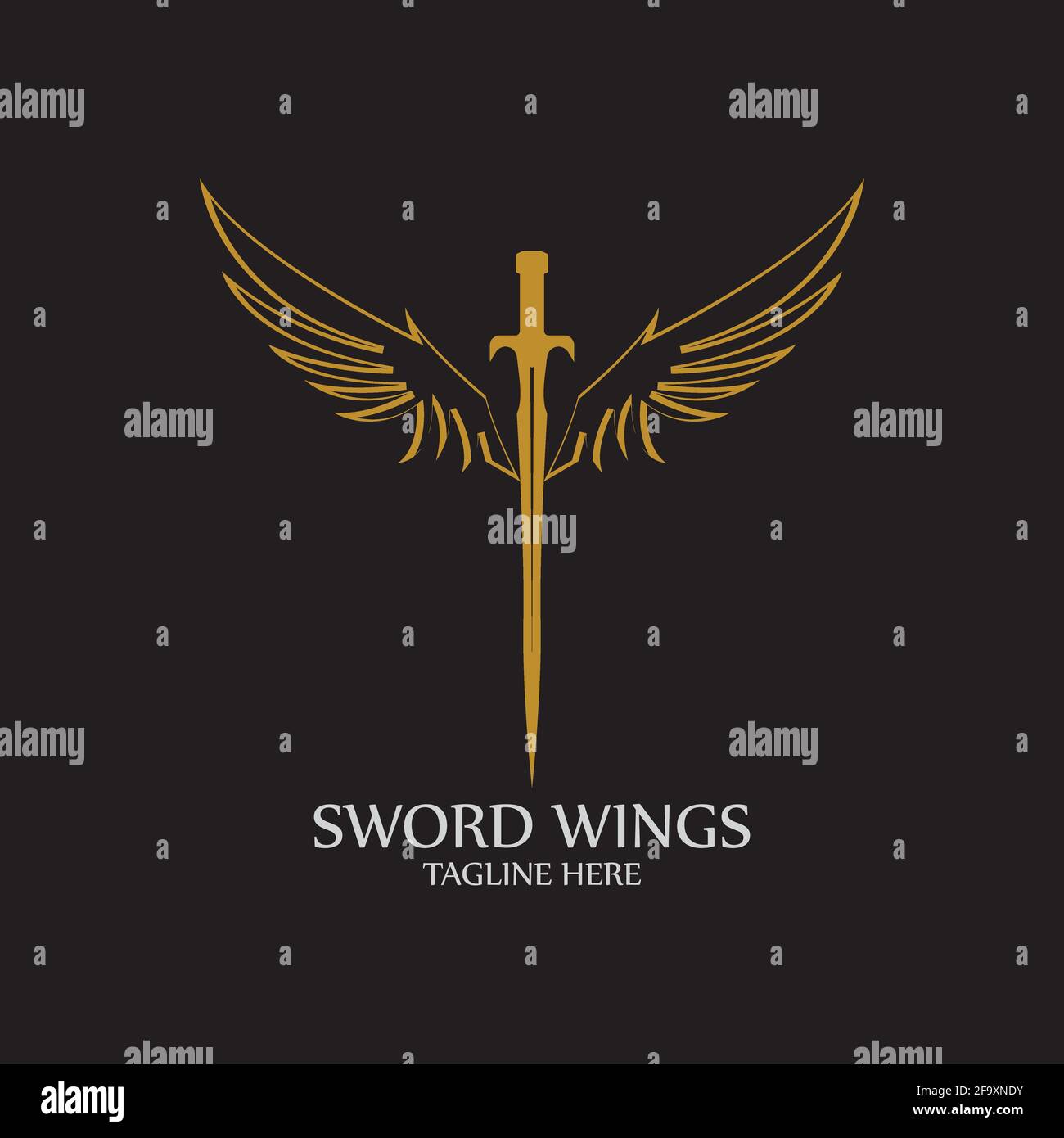 Sword with Wings. Golden Sword Symbol on Black Background Stock Vector ...