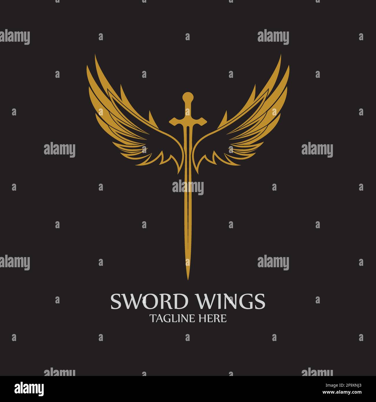 Sword with Wings. Golden Sword Symbol on Black Background Stock Vector ...