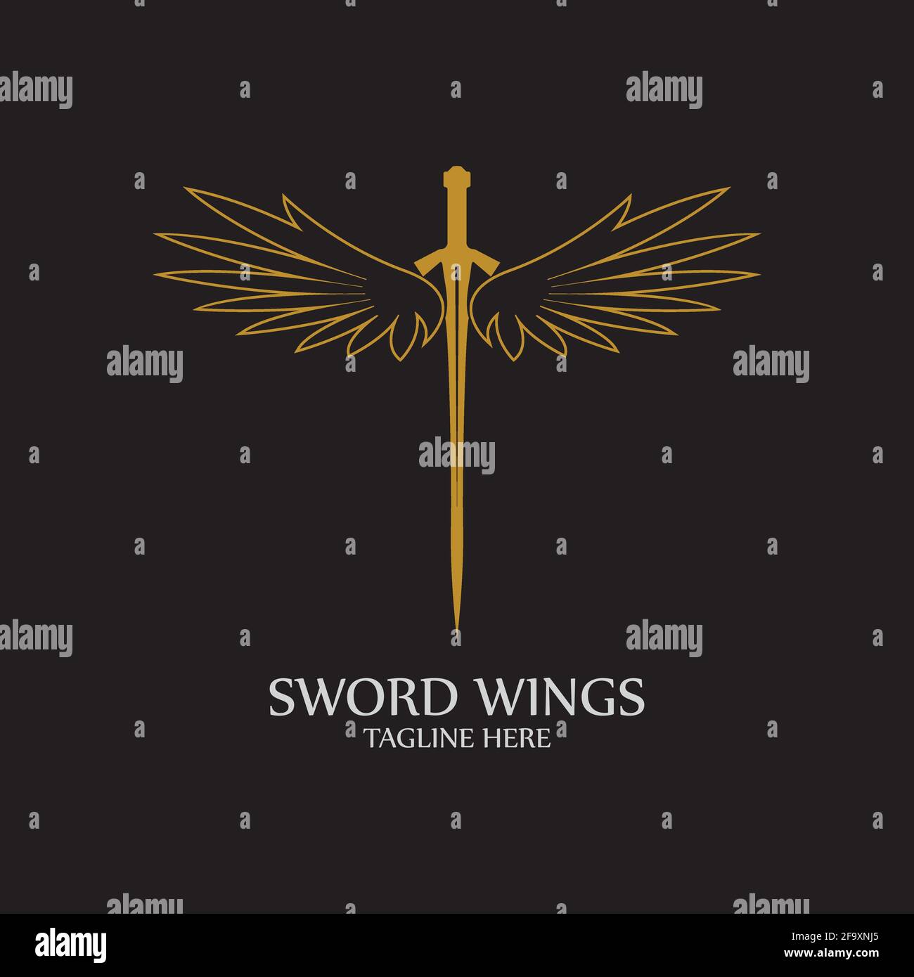 Sword with Wings. Golden Sword Symbol on Black Background Stock Vector ...