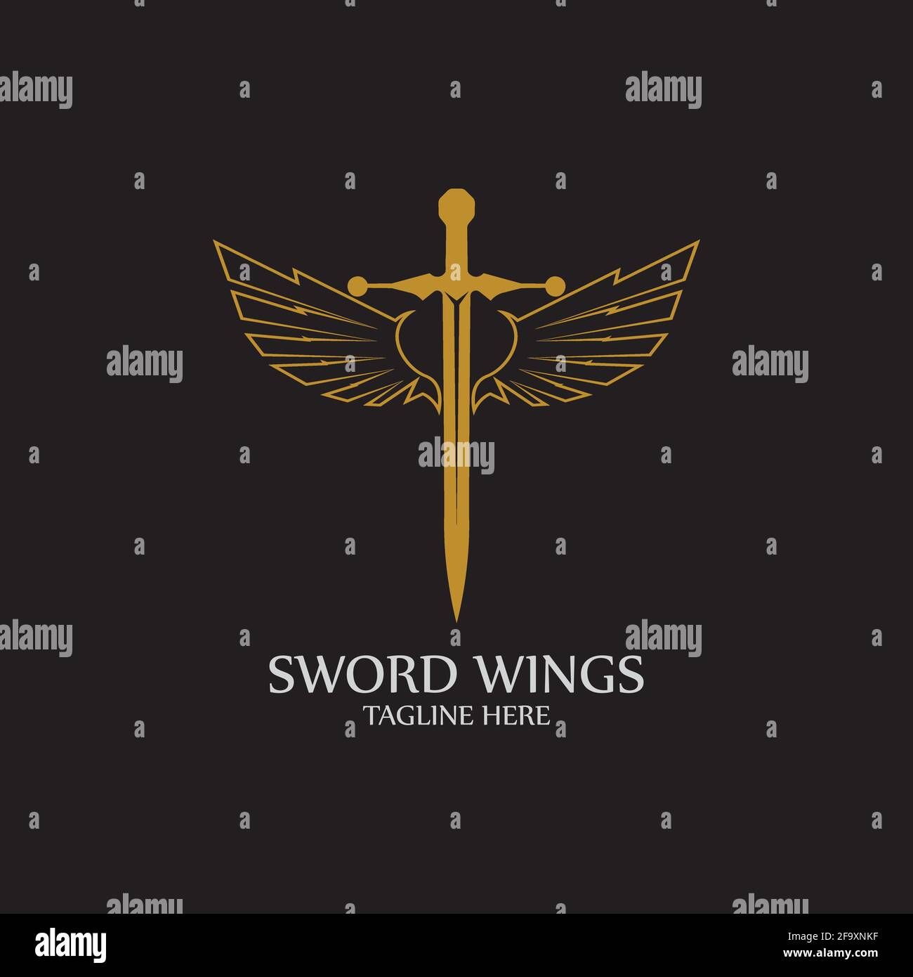 Sword with Wings. Golden Sword Symbol on Black Background Stock Vector ...