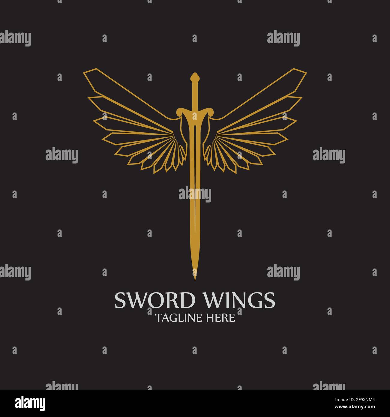 Sword with Wings. Golden Sword Symbol on Black Background Stock Vector ...