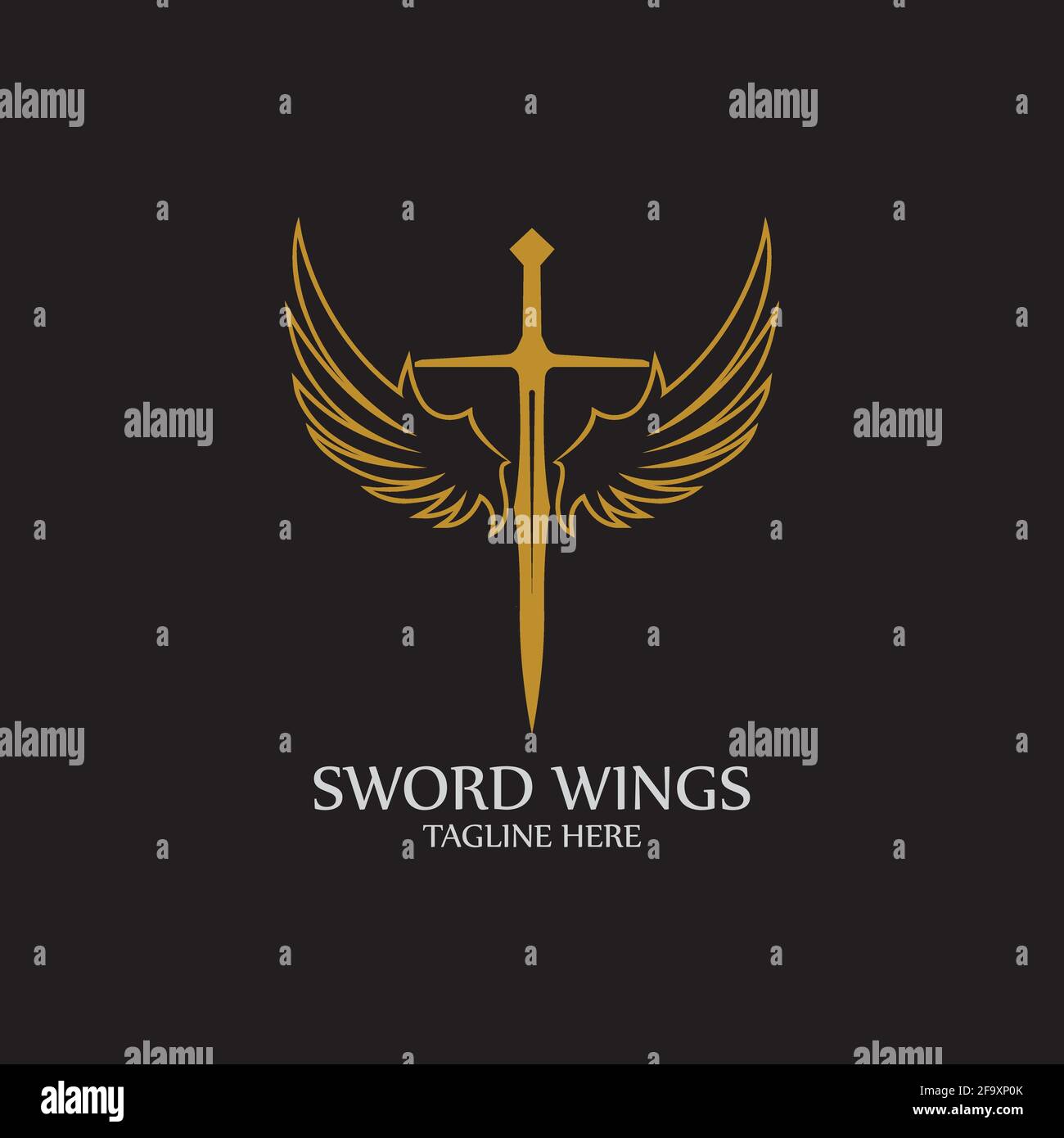 Sword with Wings. Golden Sword Symbol on Black Background Stock Vector ...
