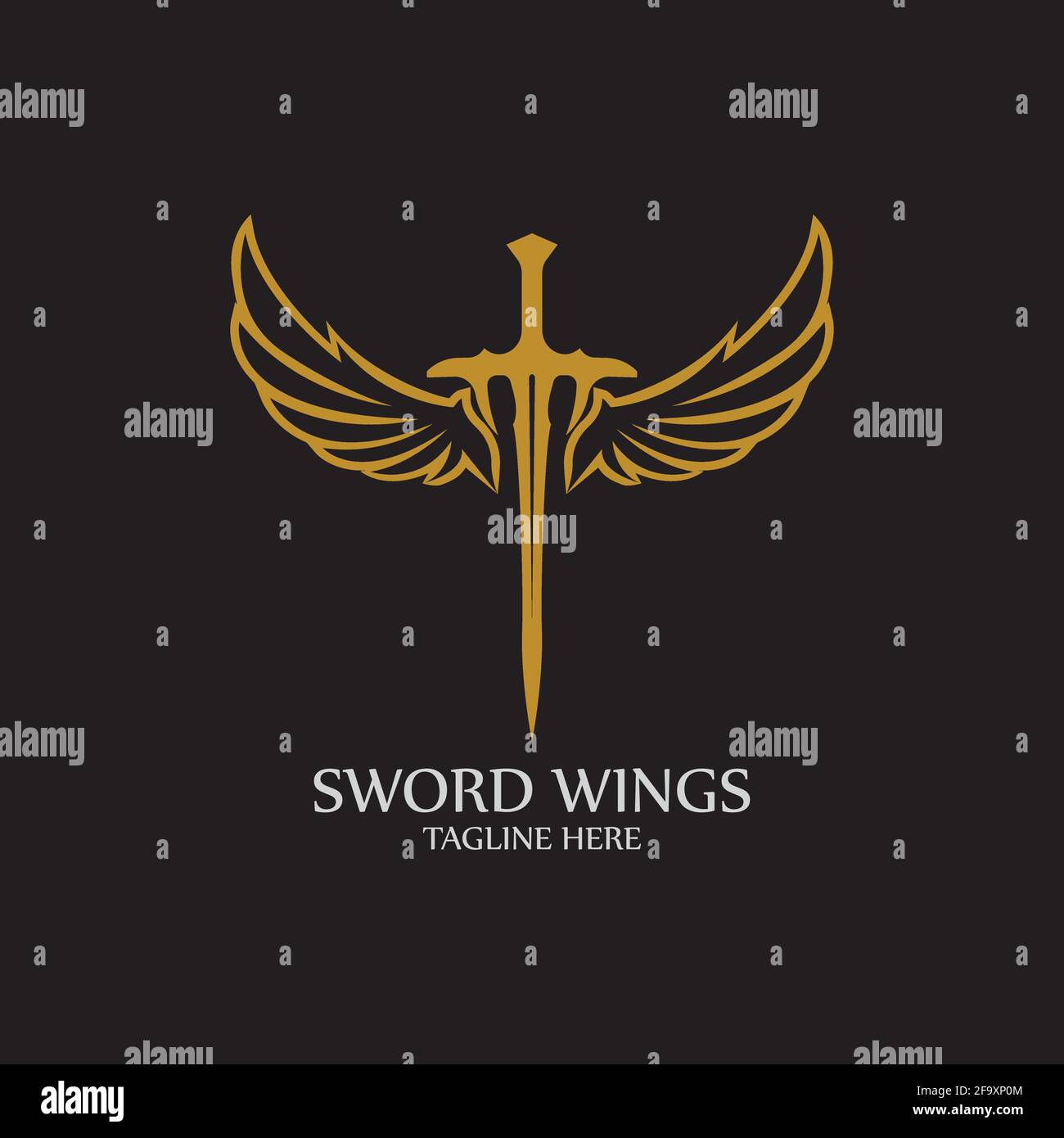 Sword with Wings. Golden Sword Symbol on Black Background Stock Vector ...