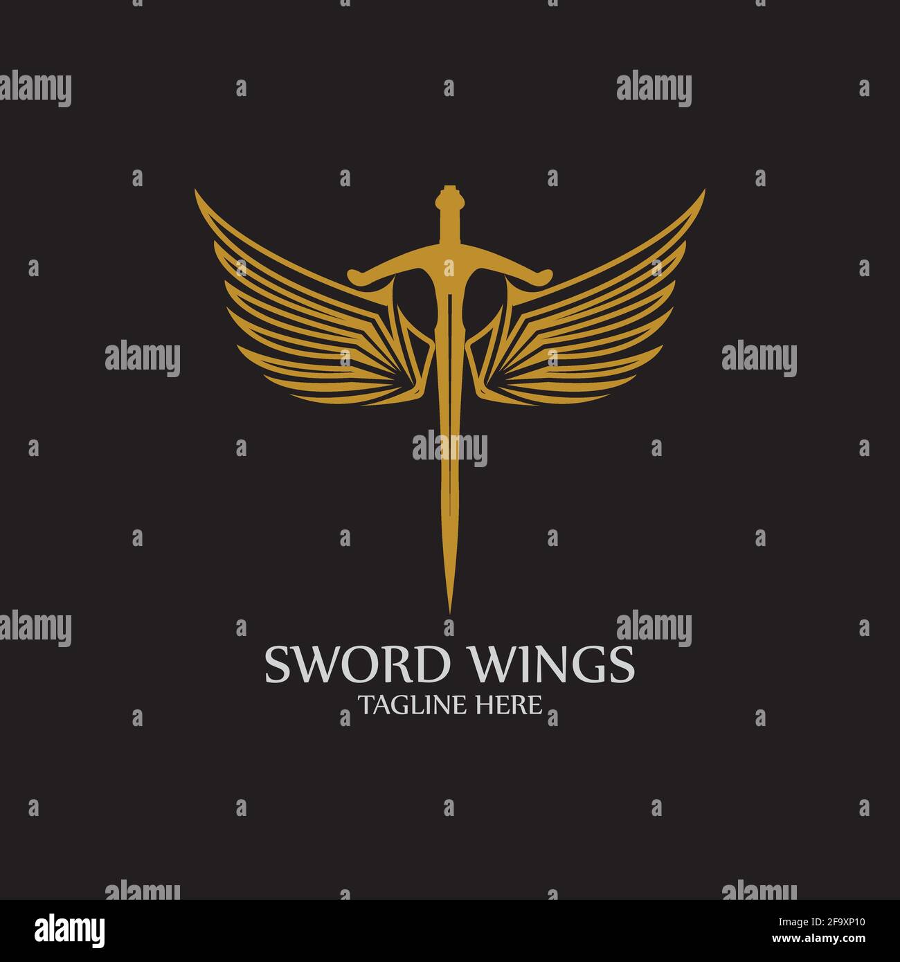 Sword with Wings. Golden Sword Symbol on Black Background Stock Vector ...
