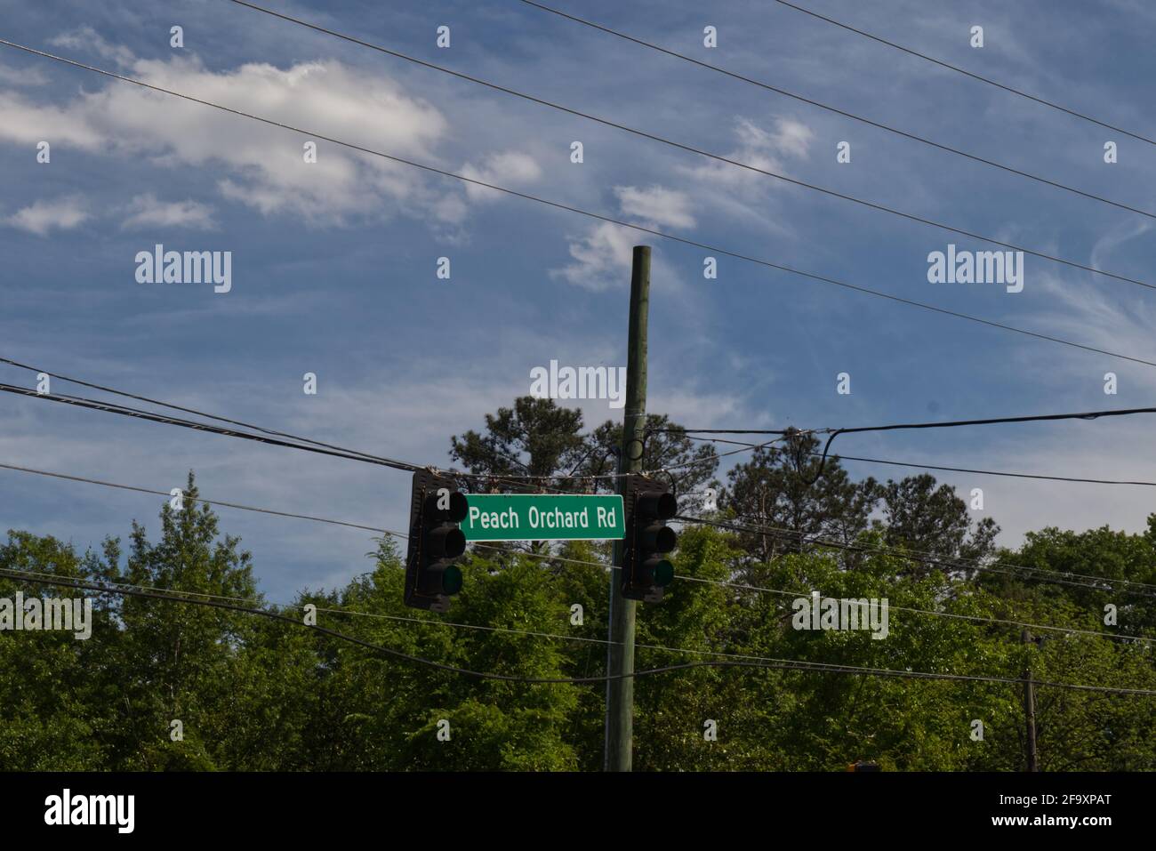 Augusta, Ga USA - 04 18 21: Peach Orchard road traffic light hanging ...