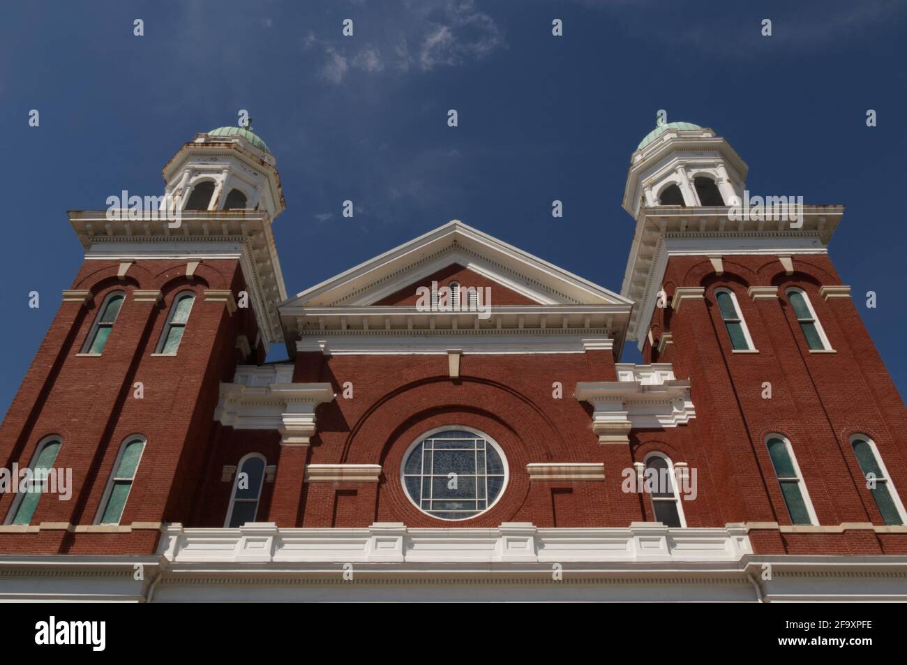 Augusta, Ga USA - 04 18 21: Church top view of domes cathedral red ...