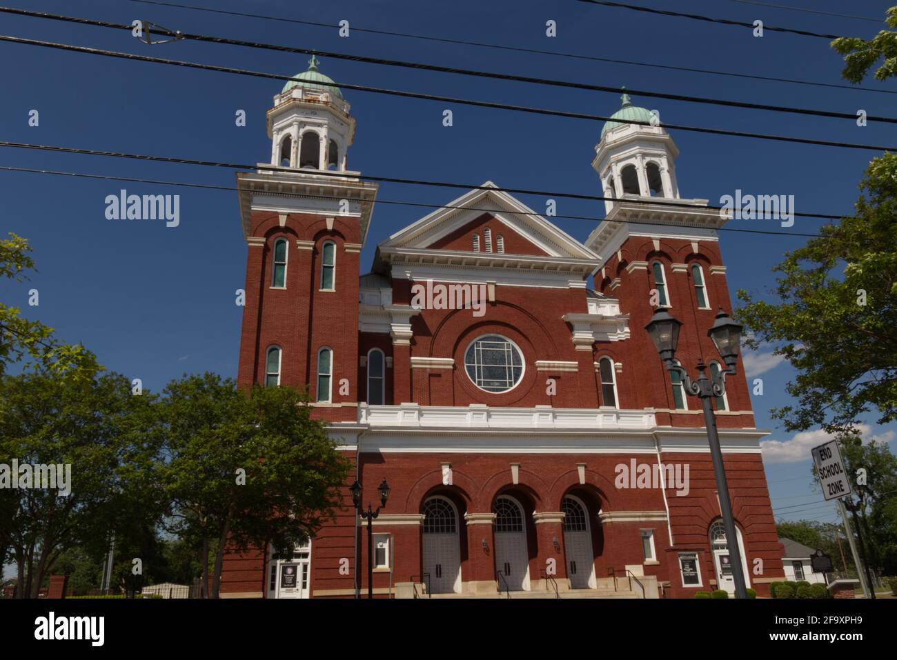 Augusta, Ga USA - 04 18 21: Red brick building with white trim and ...