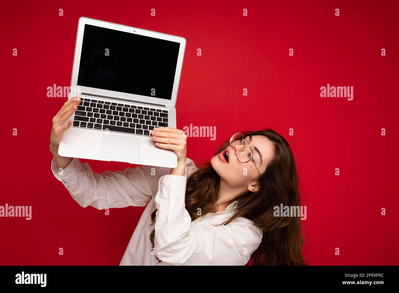 Photo shot of amazing funny happy beautiful smiling dark hair young ...