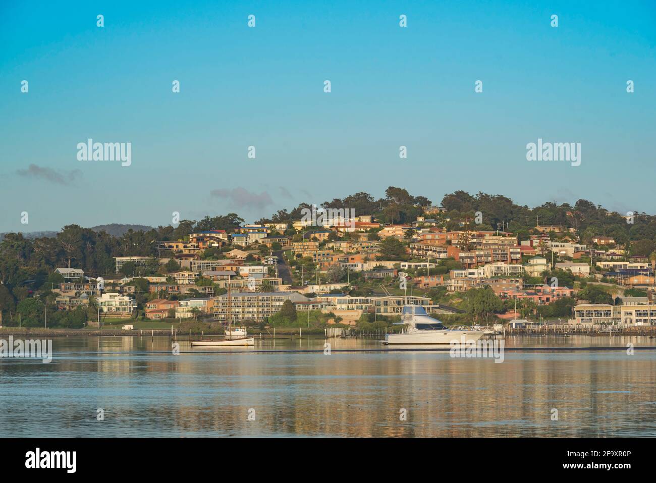 Looking from Bar Beach across Boggy Creek to Merimbula on the New South ...