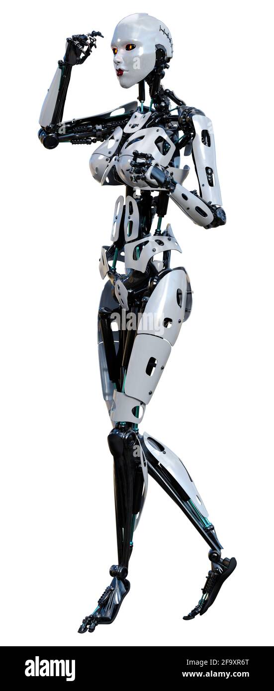 3D rendering of a female robot isolated on white background Stock Photo ...