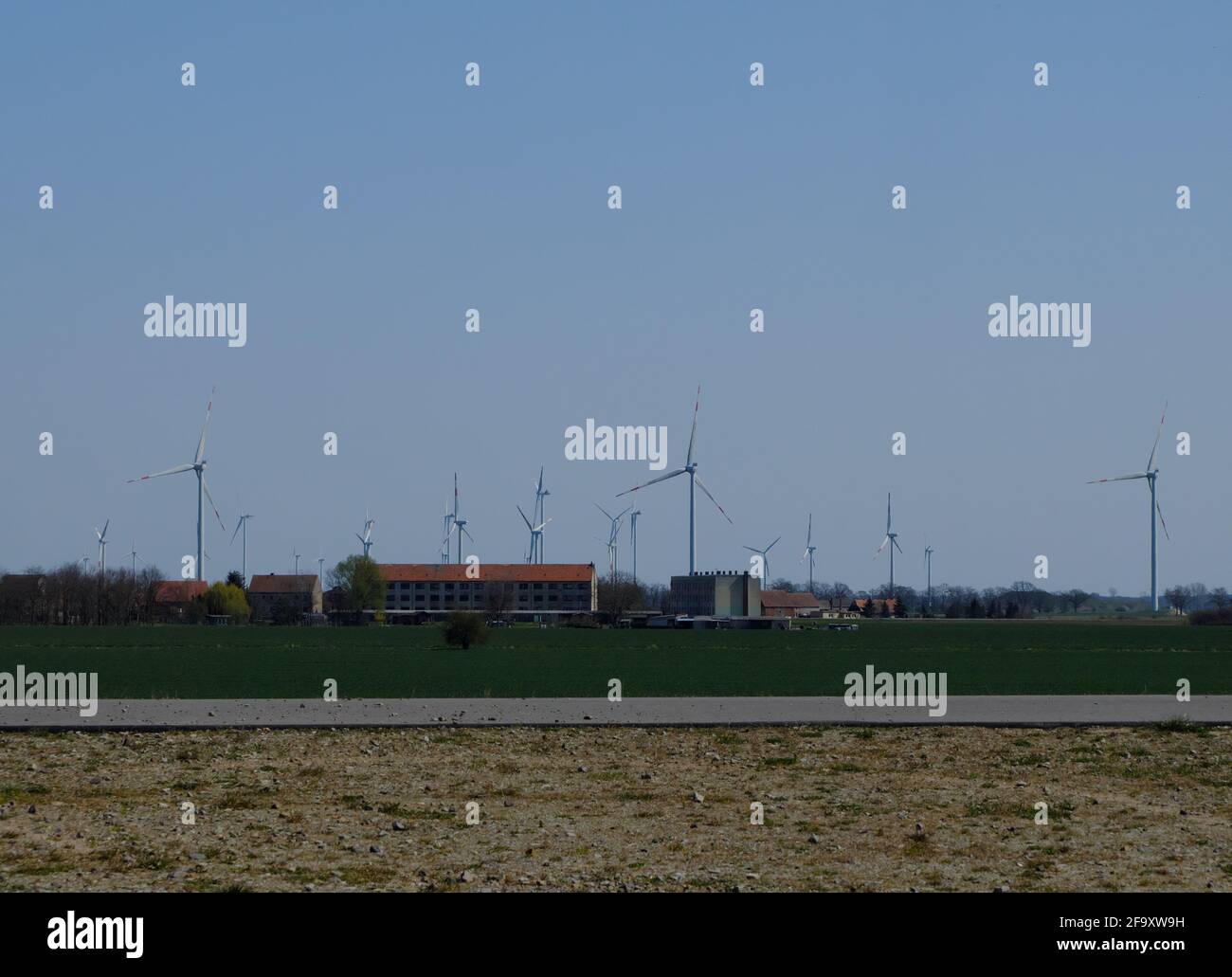 Windpower and housing: Fischbeck near Tangermünde, Germany. 2021 Stock ...