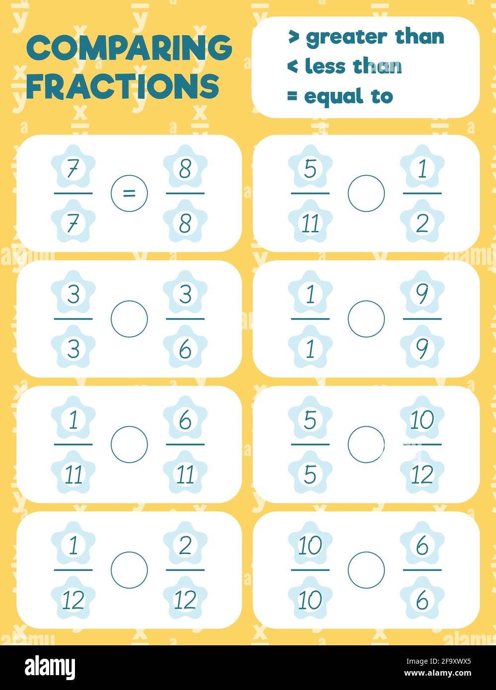 Comparing fractions worksheet, math practice print page. Count and ...