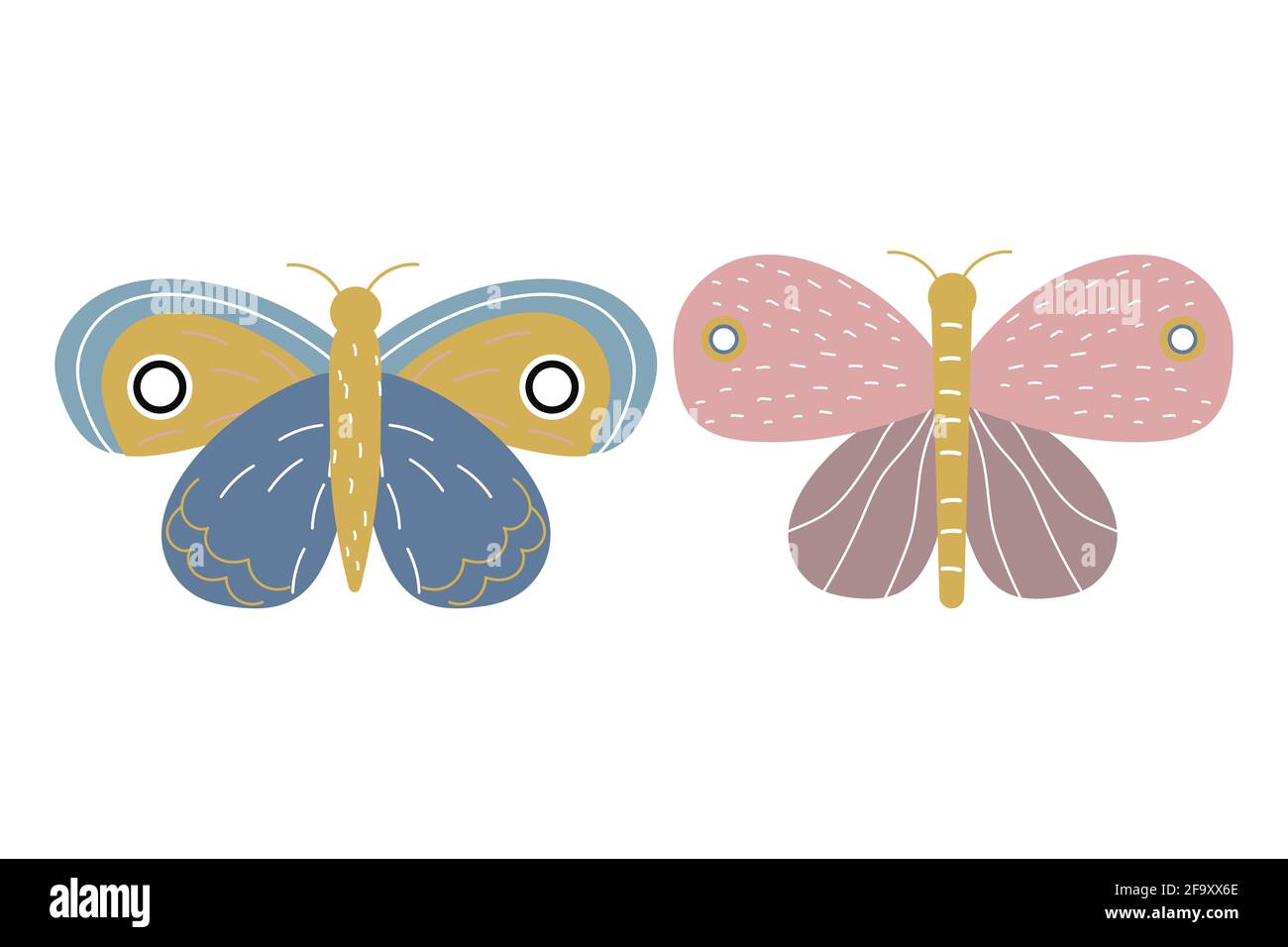 Simple, cute, childish Boho vintage butterfly illustration isolated on ...