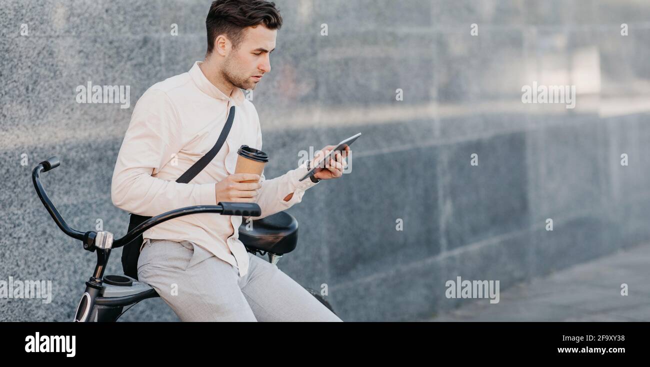 Work and study online, urgent task and eco transport Stock Photo - Alamy