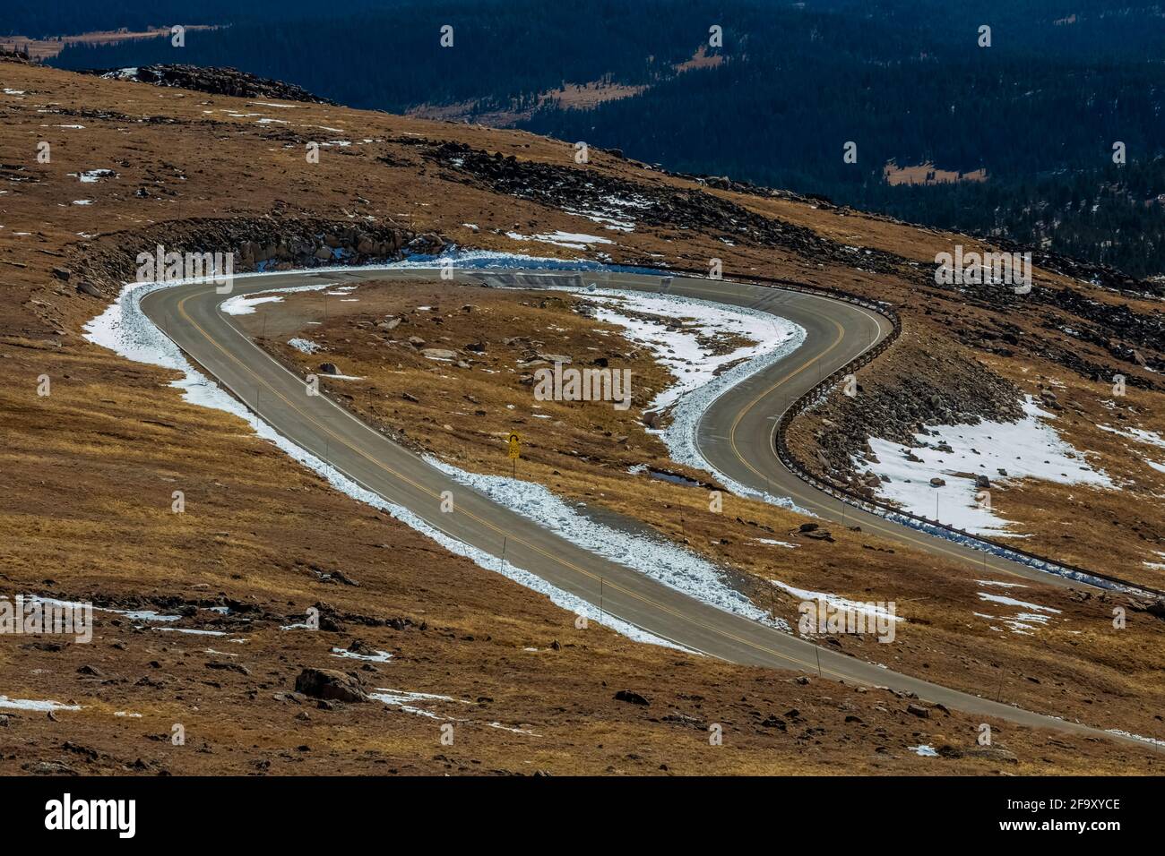 Beartooth Highway switchbacking up to Beartooth Pass, Shoshone National ...