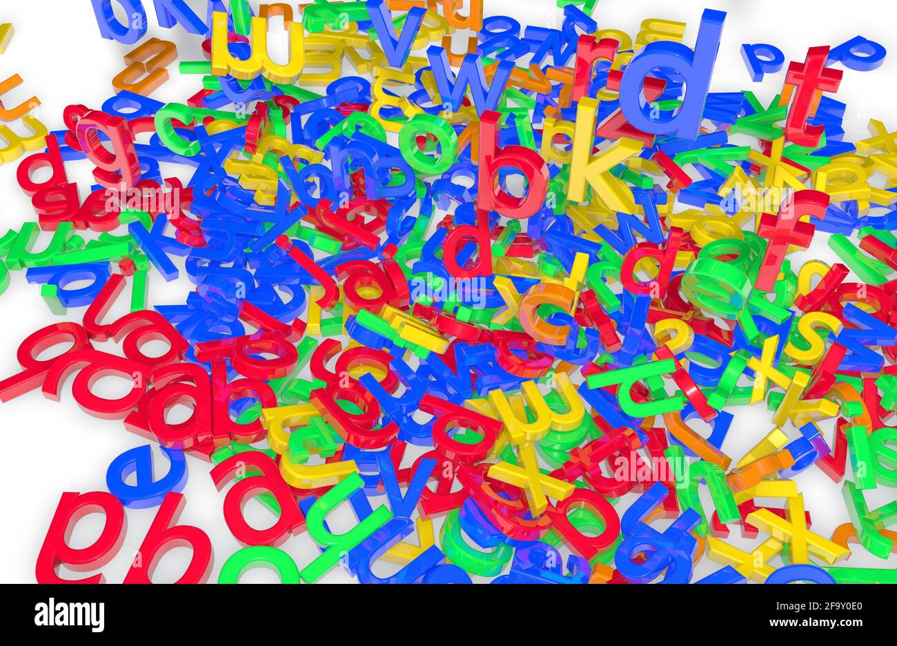 3d illustration of objects of the letters of the alphabet. Falling from ...