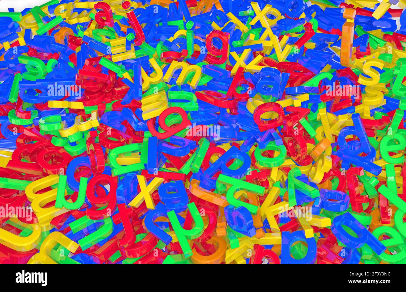 3d illustration of objects of the letters of the alphabet. Falling from ...