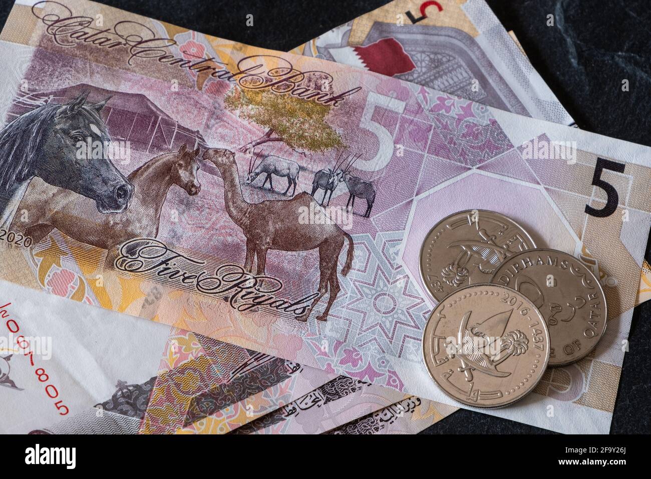 Close up of new 5 Qatari Riyal banknote Stock Photo - Alamy