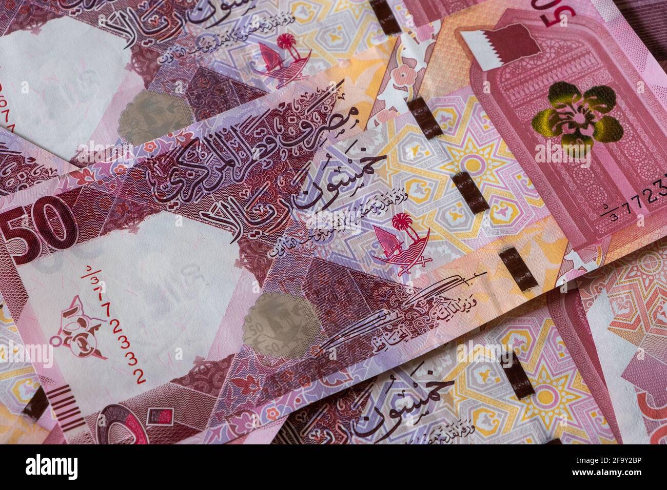 Close up of new 50 Qatari Riyal banknote Stock Photo - Alamy