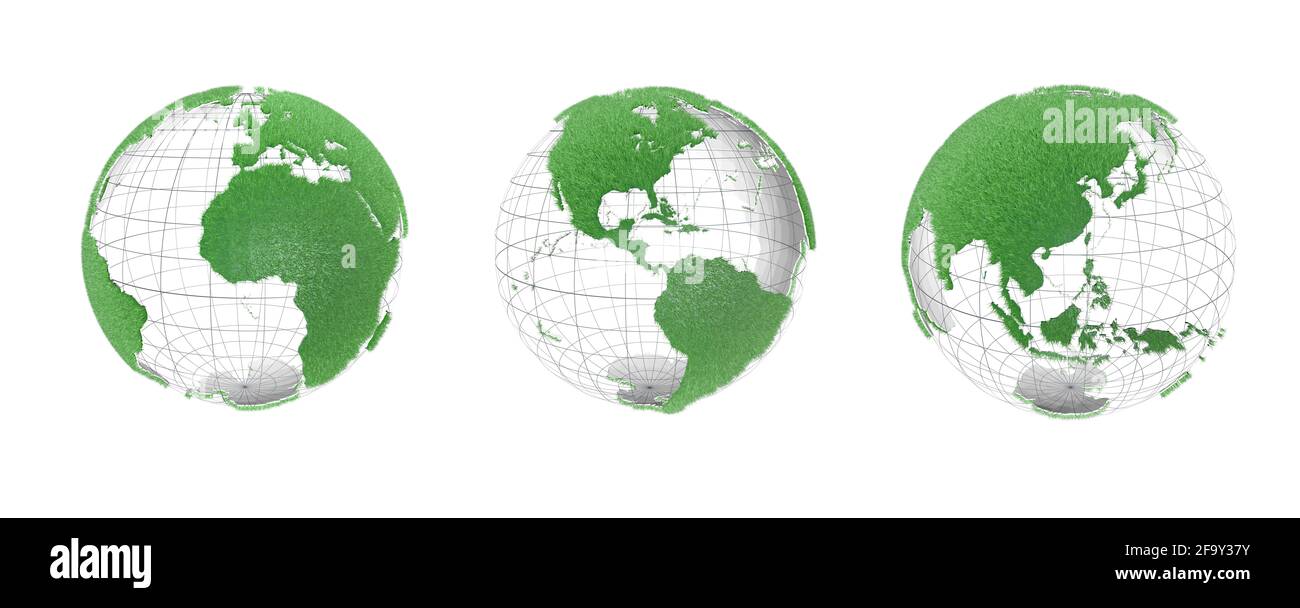 3d illustration of the globe rotating on its axis in space. Grassy ...