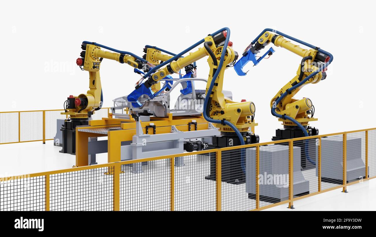 Robotic automotive assembly in factory.3D Rendering Stock Photo - Alamy