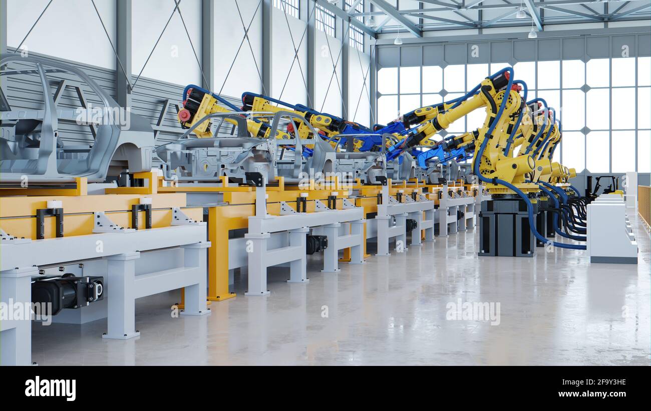 Robotic automotive assembly in factory.3D Rendering Stock Photo - Alamy