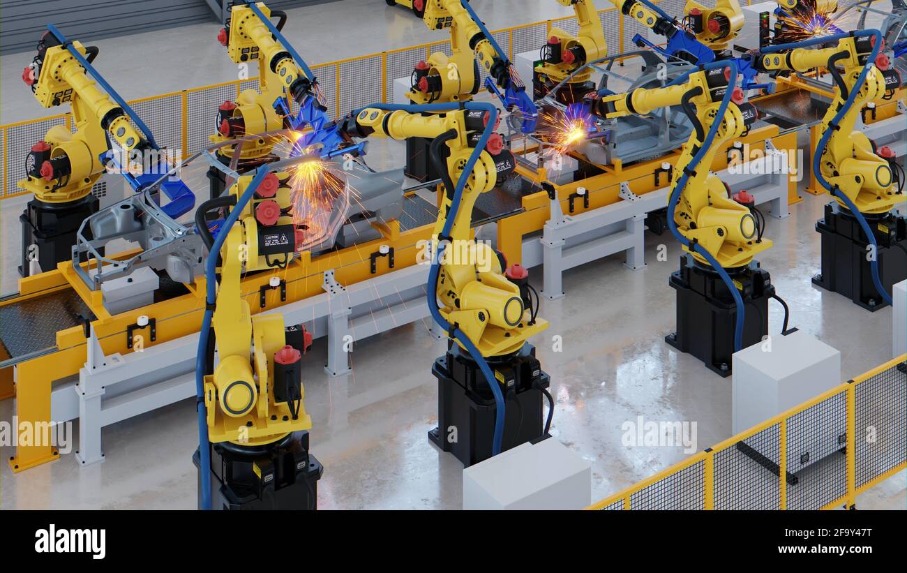 Robotic automotive assembly in factory.3D Rendering Stock Photo - Alamy