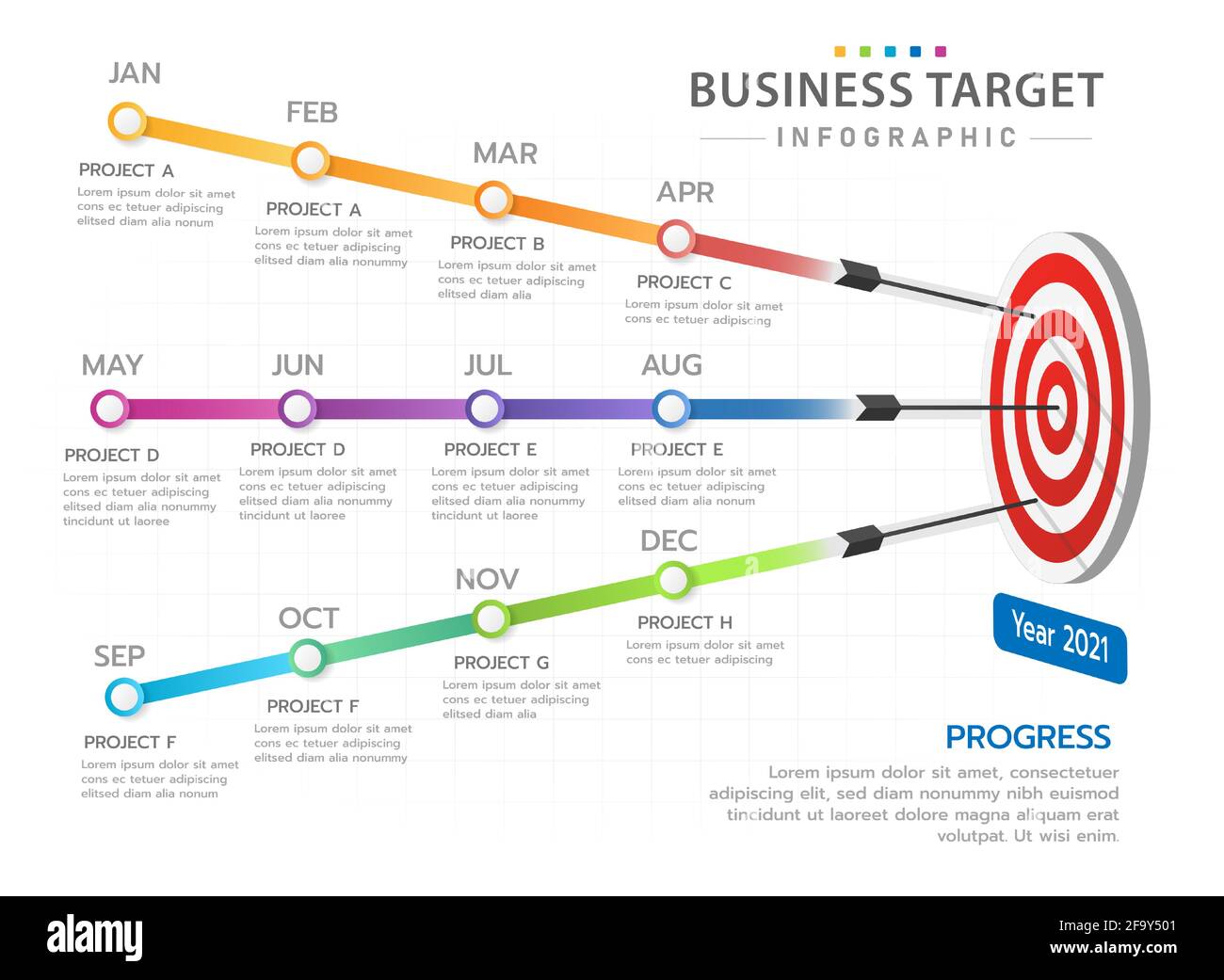 Infographic Template For Business Modern Target Diagram With Project
