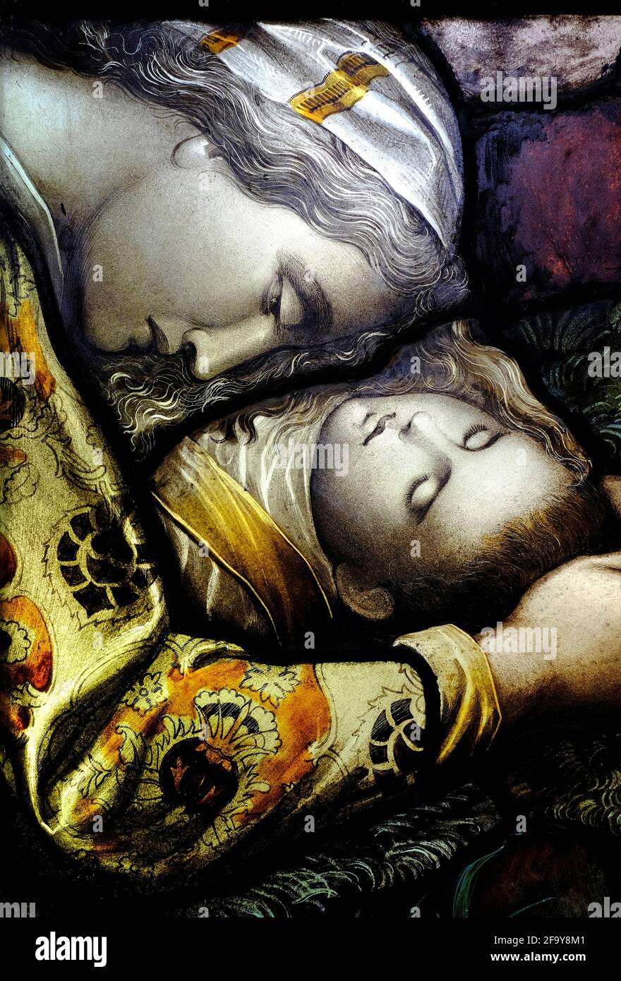 beautiful stained glass window of mother and child, st andrew church ...