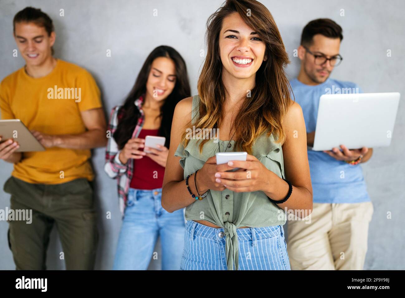 Digital connection technology student networking team friends concept ...