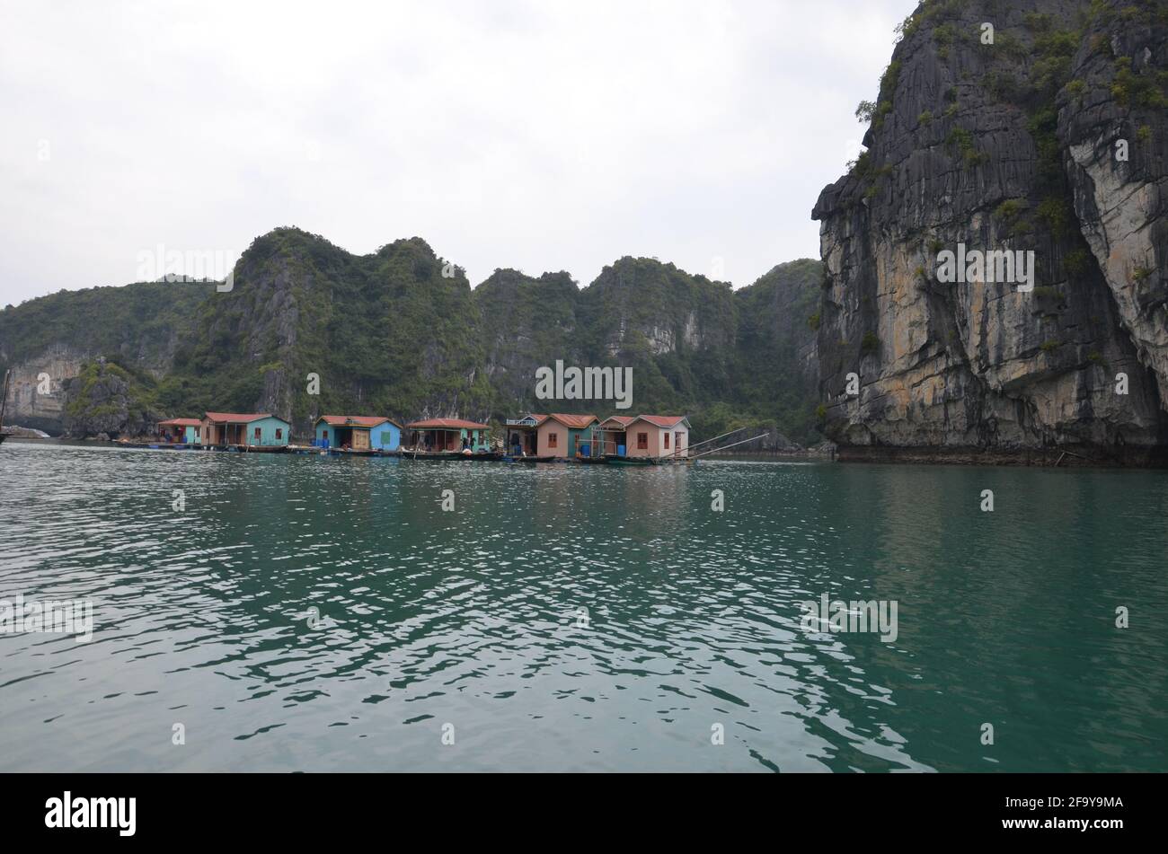 Panoramic view of the green waters, the rock formations and the ...