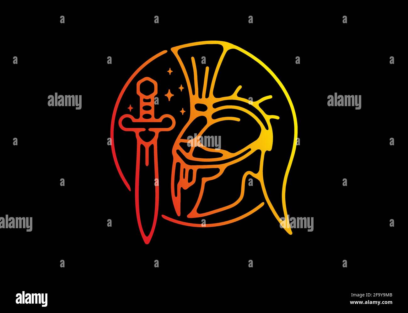 Yellow red gradient color of warrior and sword design Stock Vector ...
