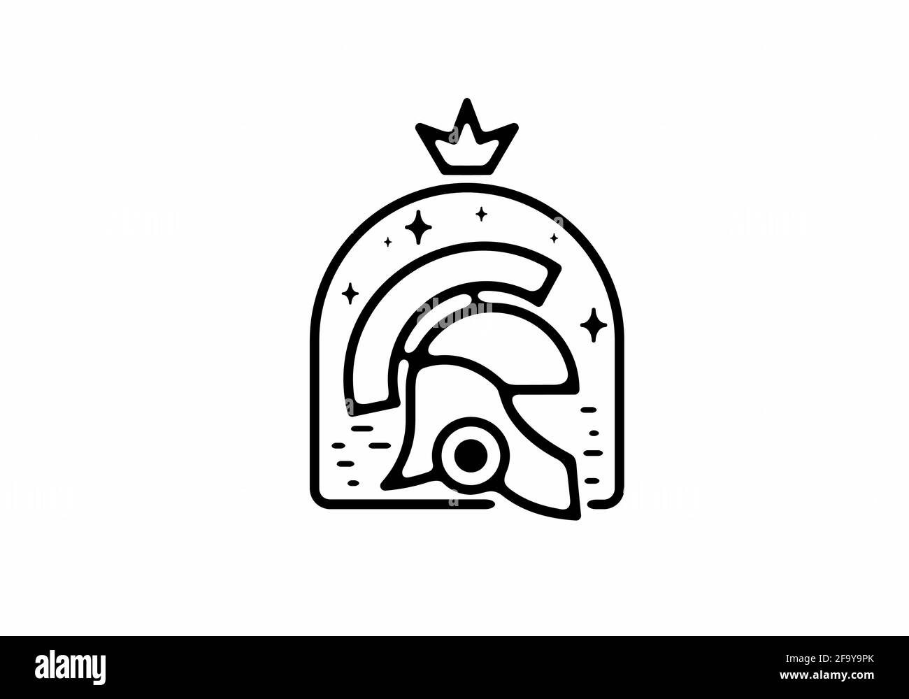 Black line art illustration of warrior helmet with crown design Stock ...