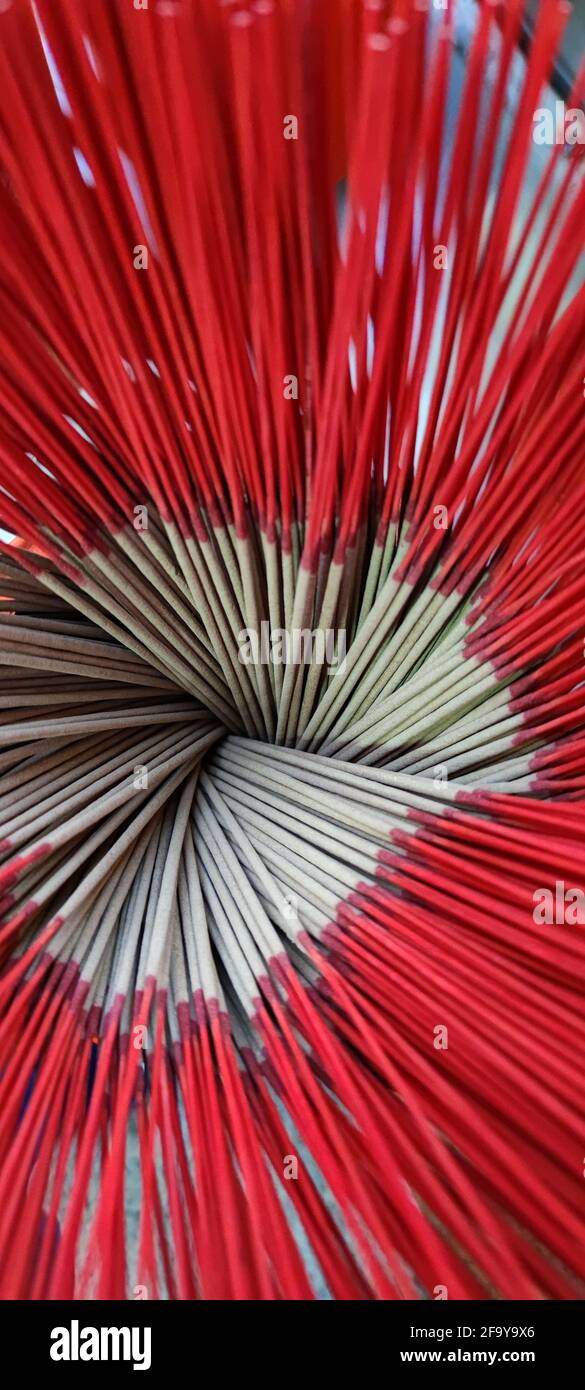 The top view of the red incense stick. Incense used to worship sacred ...