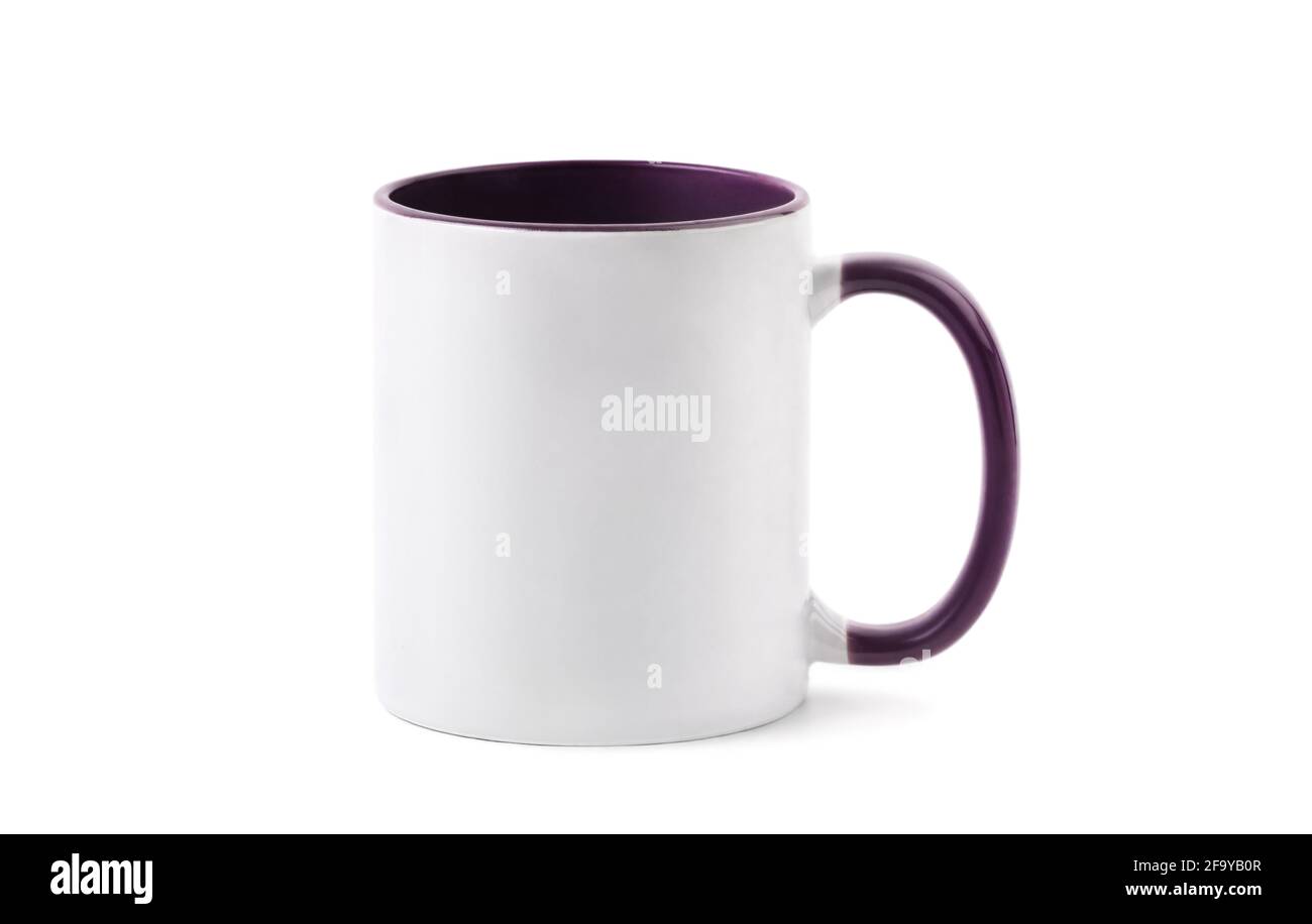 White ceramic cup colored violet inside isolated on a white background ...