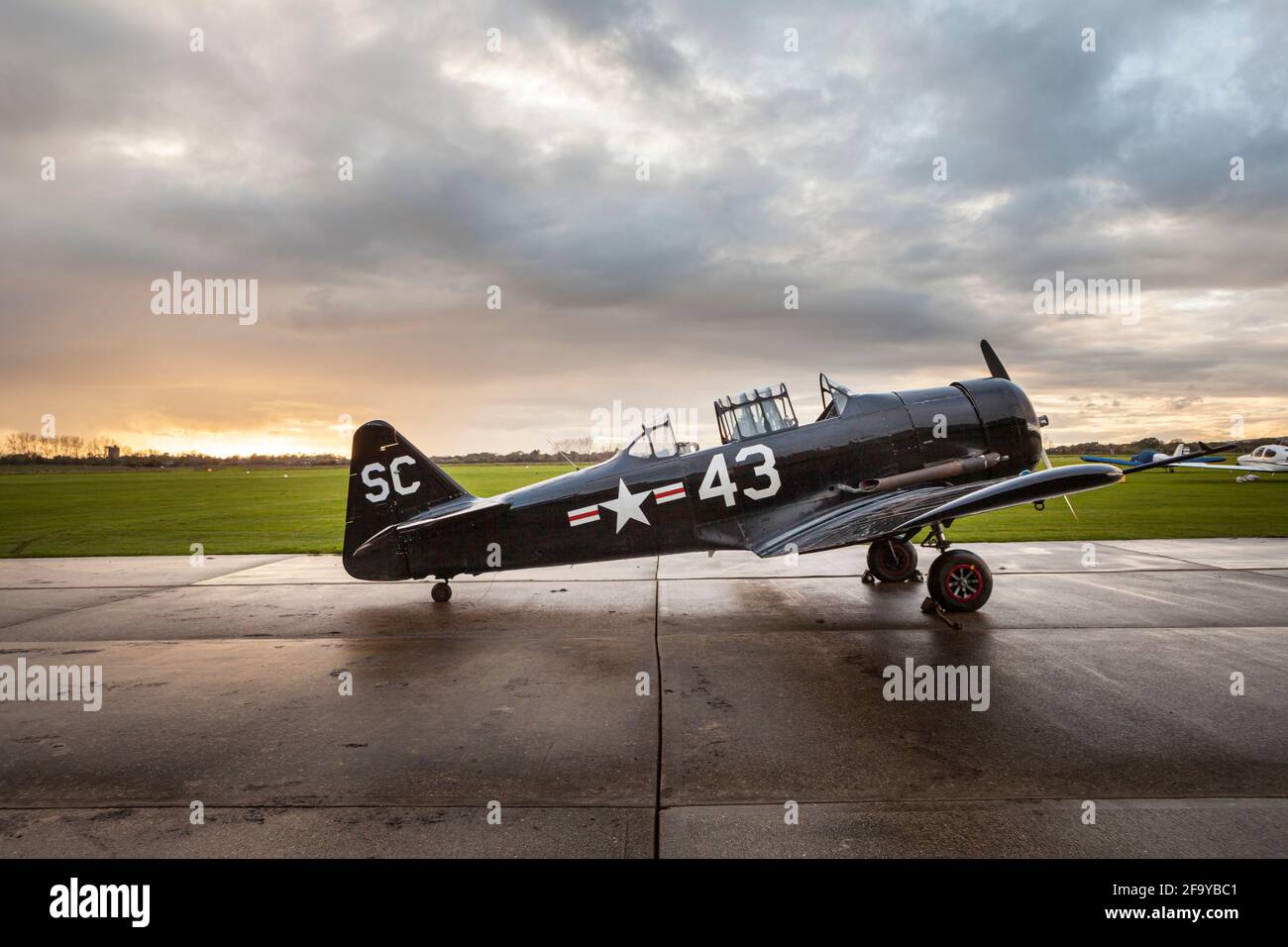The single-engined Harvard trainer WWII aircraft, this example being ...