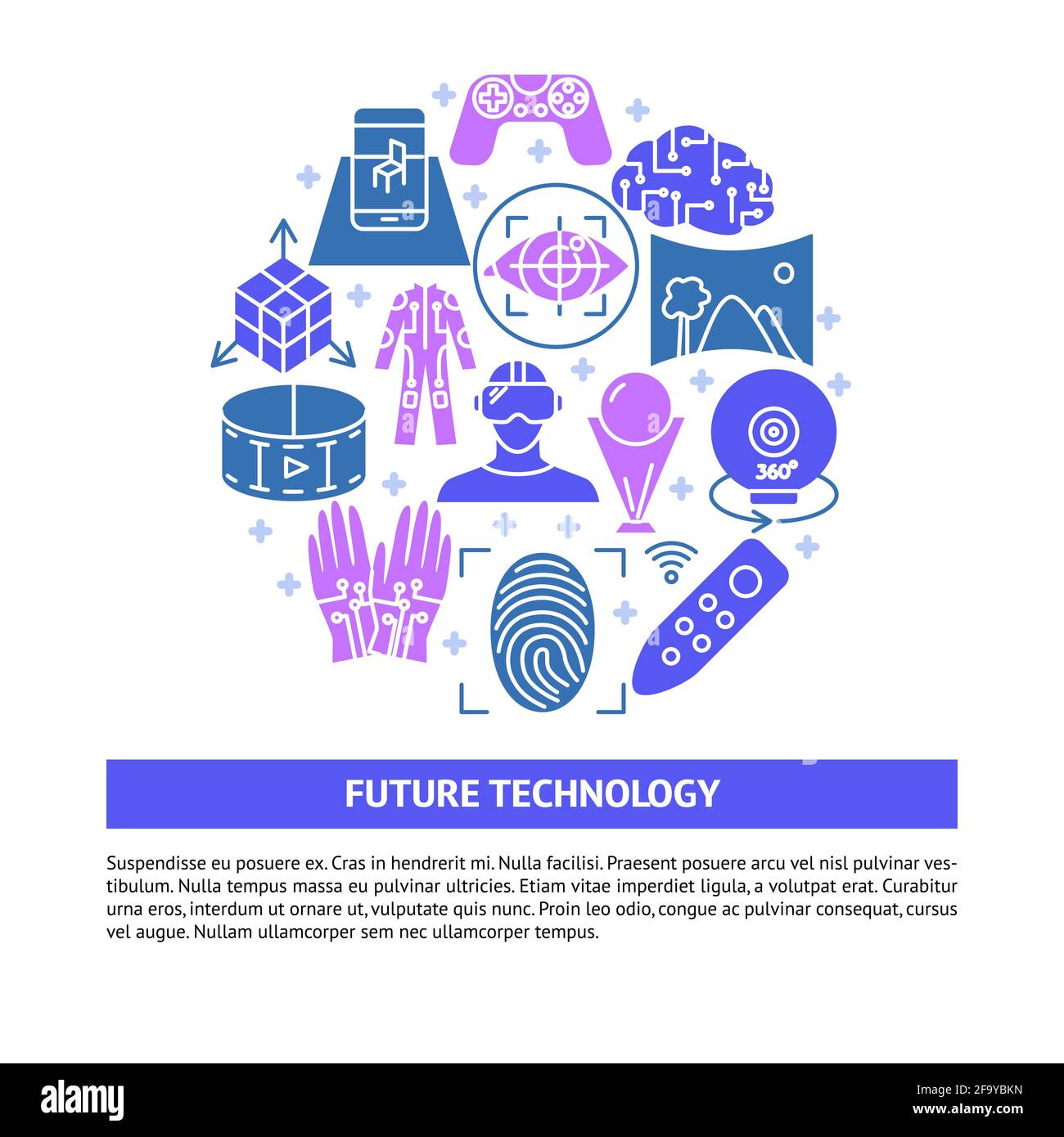 Virtual reality round concept banner in flat style. Modern computer ...