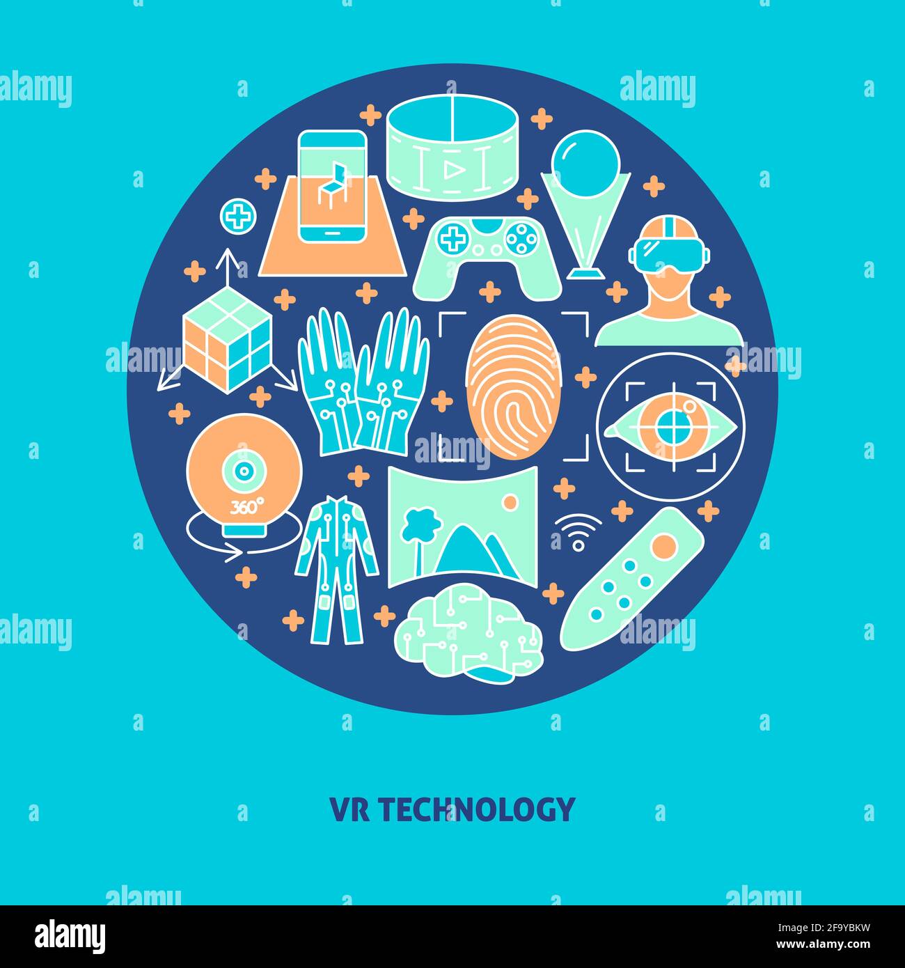 Virtual reality round concept poster in colored line style. Modern ...