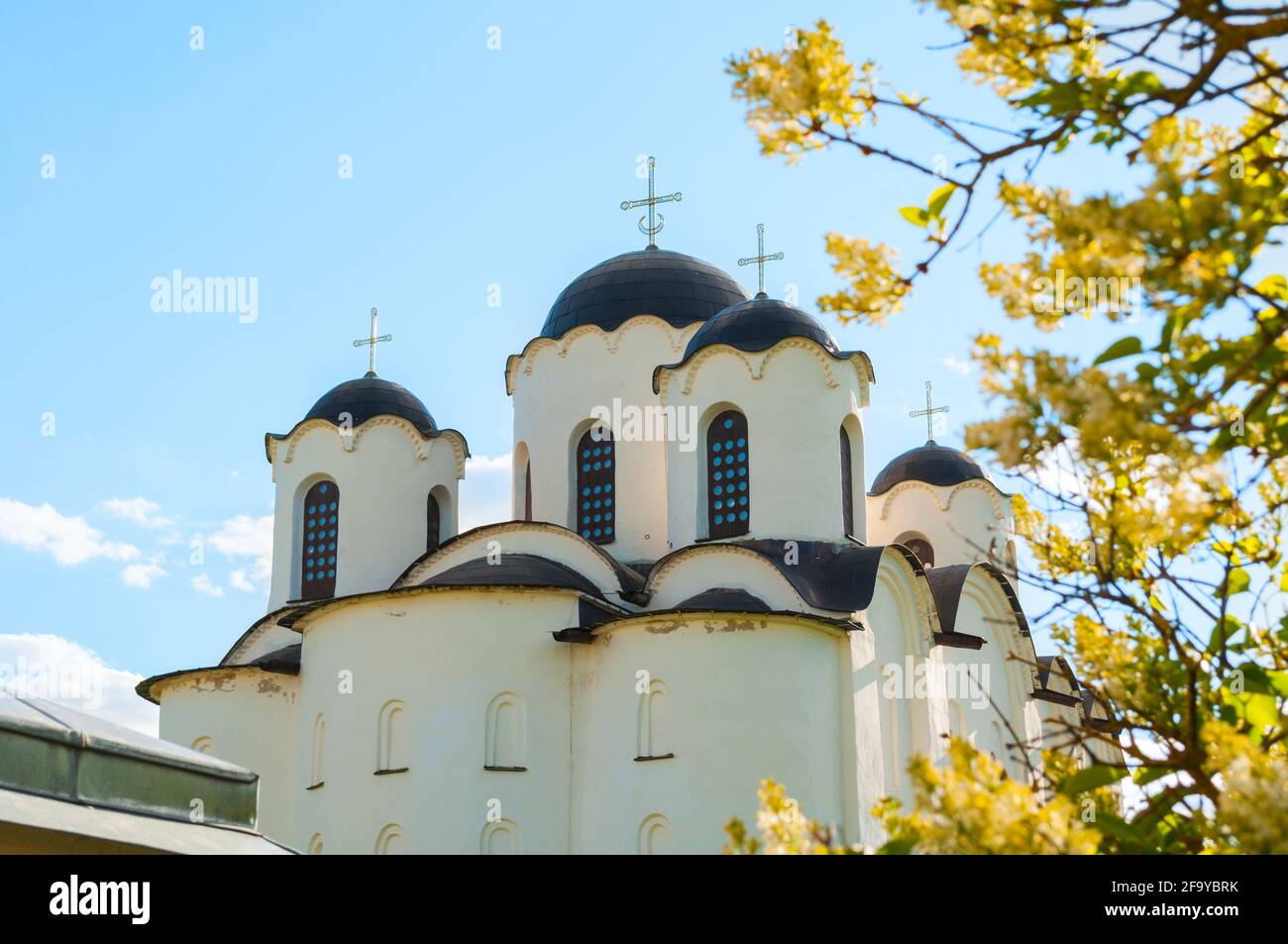 Veliky Novgorod, Russia. Closeup view of St Nicholas Cathedral domes at ...