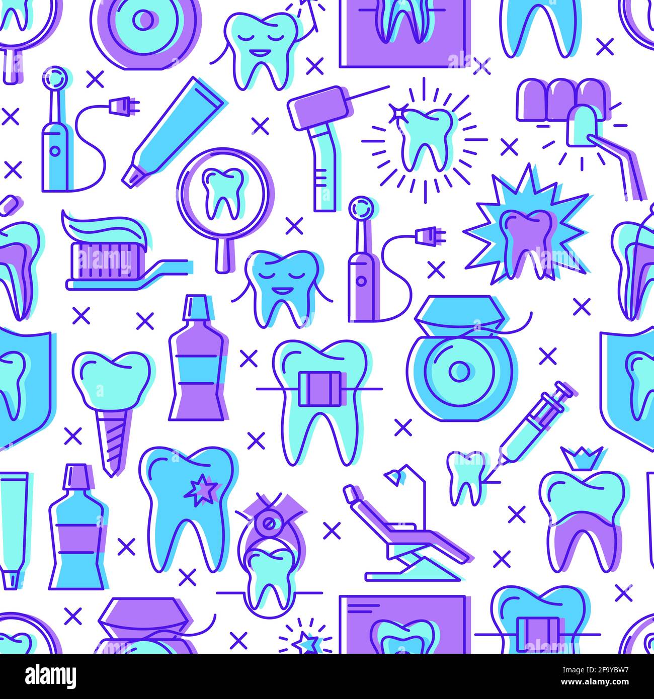 Stomatology and orthodontics seamless pattern in colored line style ...