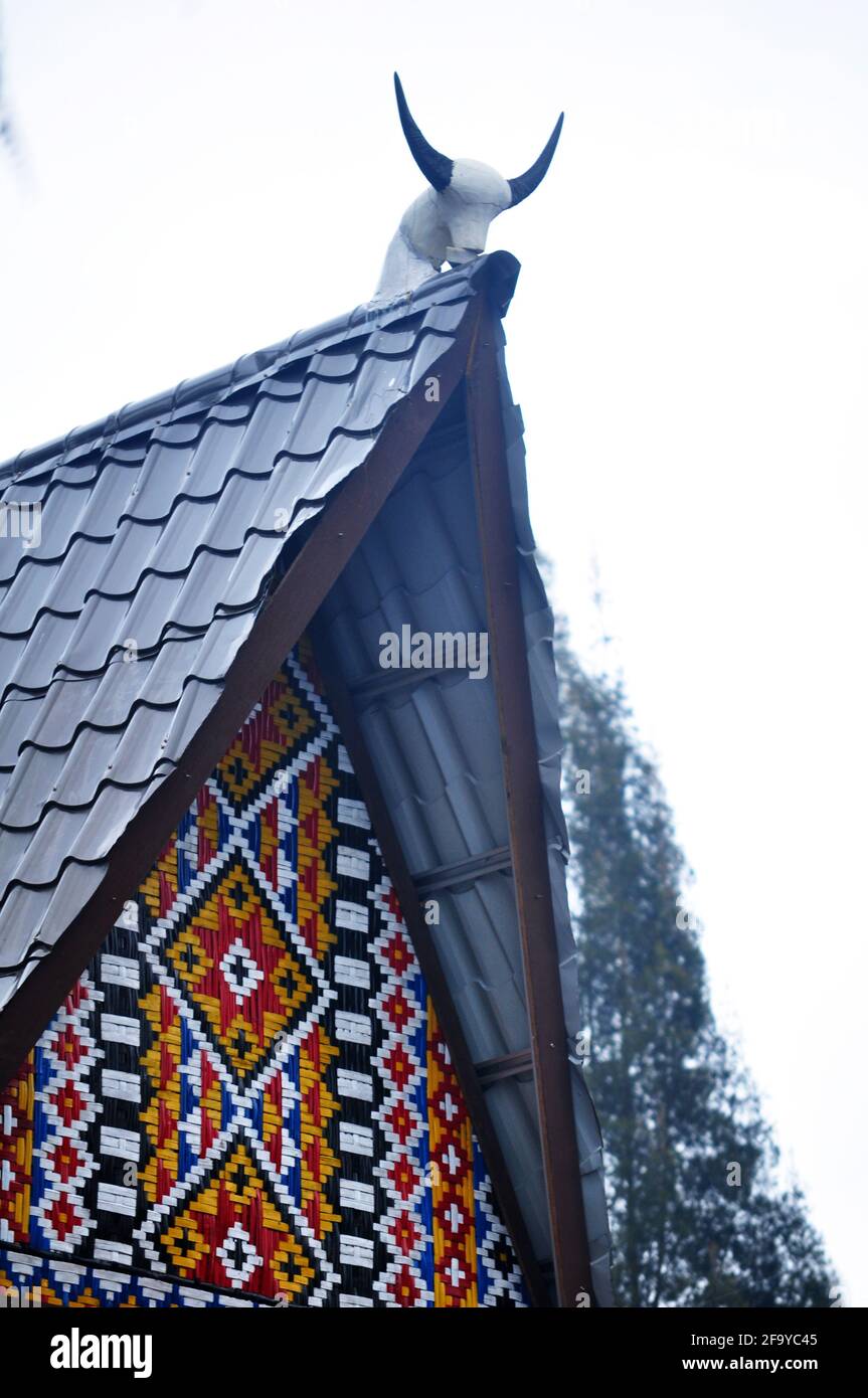 Ancient antique vintage retro roof of traditional house of Tirto Meciho ...