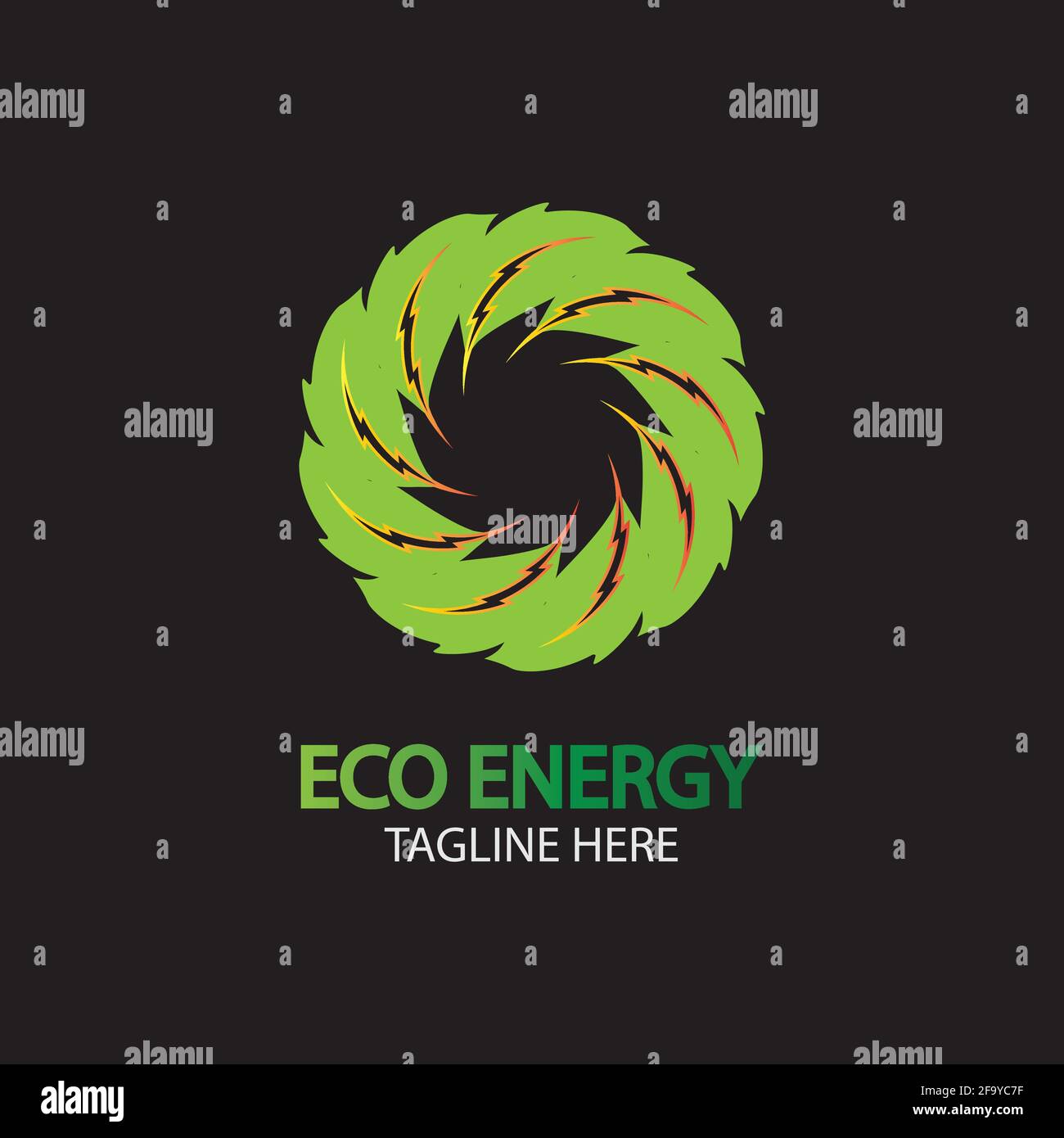 Eco Energy Vector Logo with leaf symbol. Green color with flash or ...