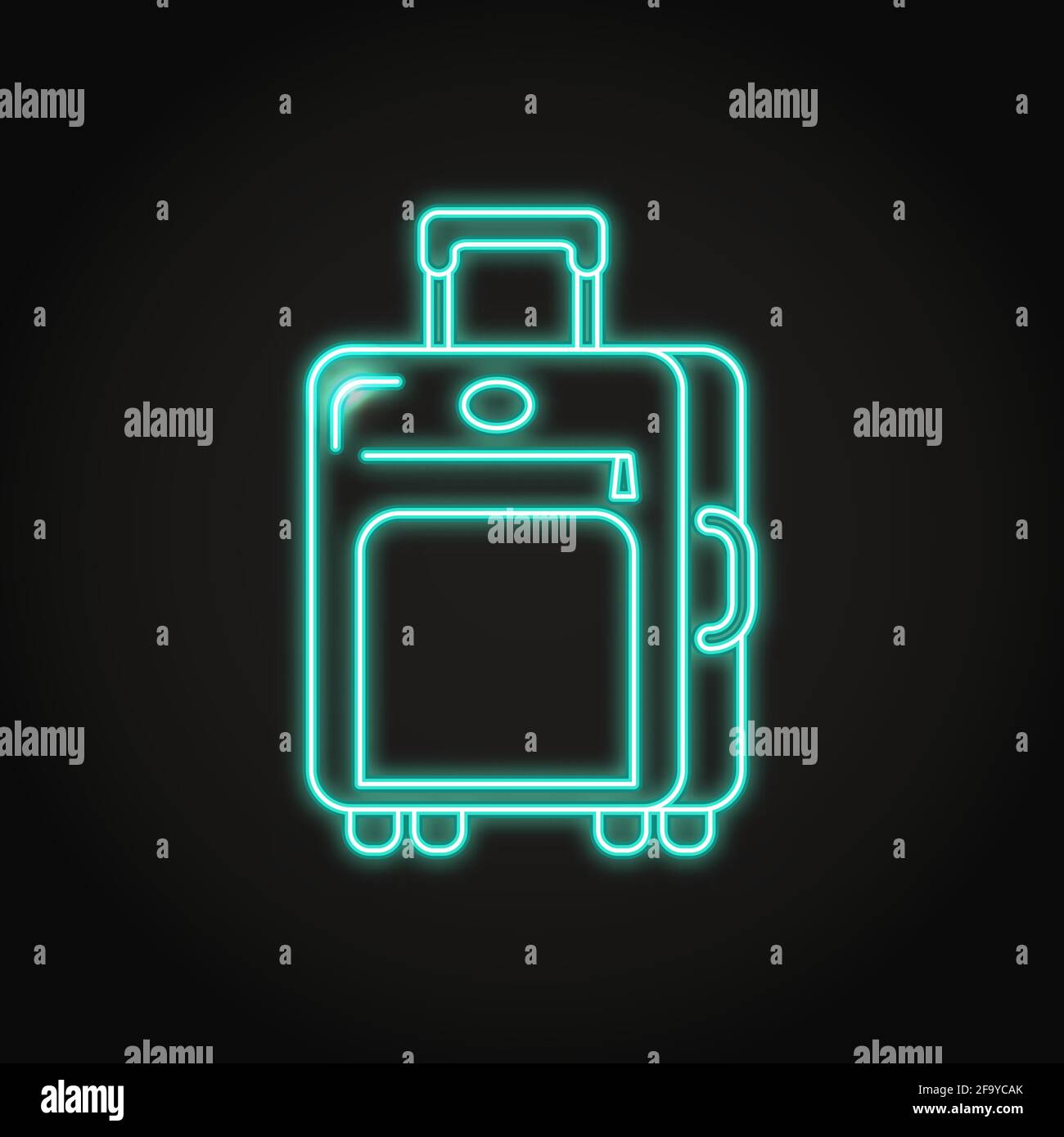 Suitcase icon in neon line style. Travel baggage symbol. Vector ...
