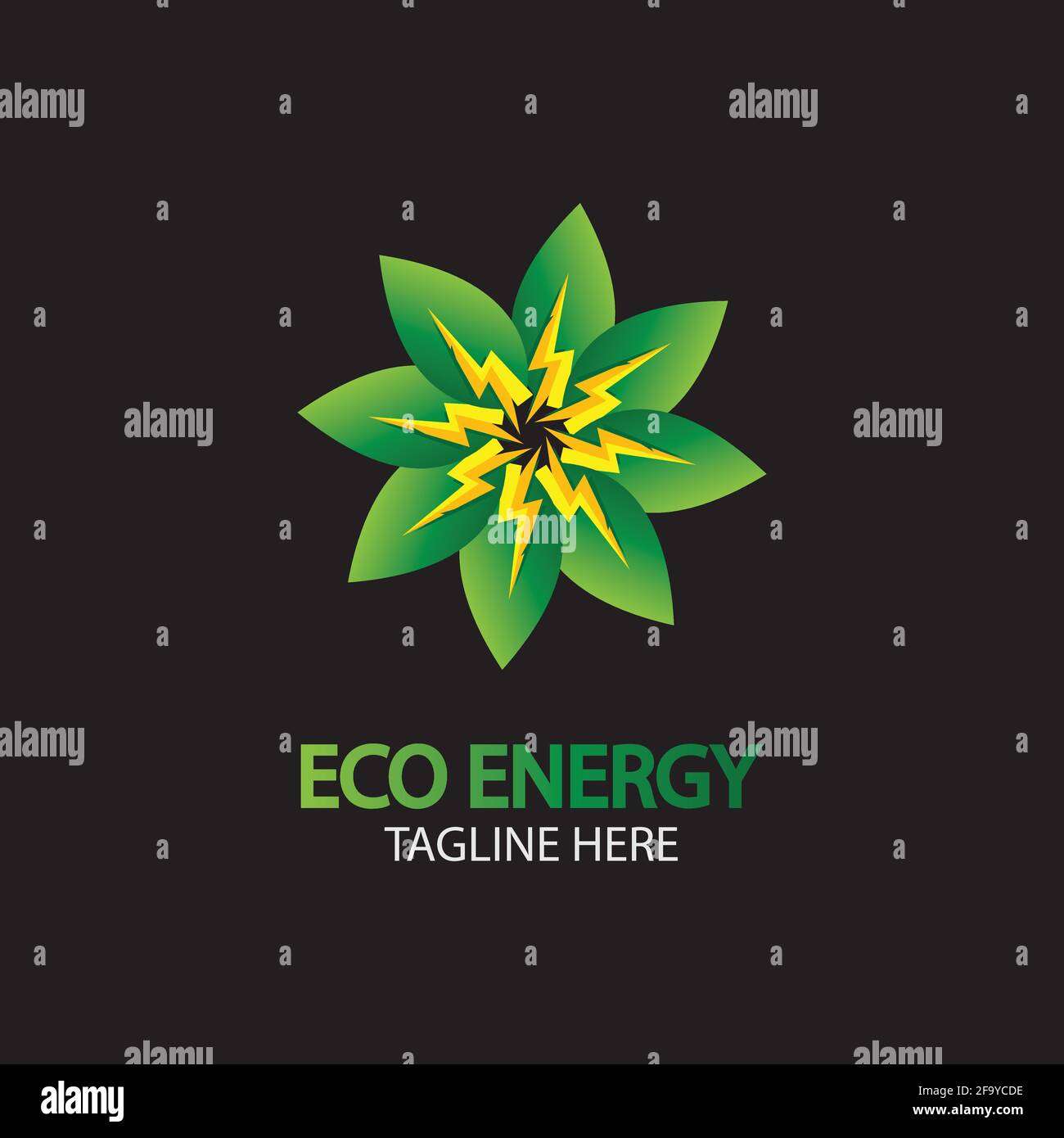 Eco Energy Vector Logo with leaf symbol. Green color with flash or ...