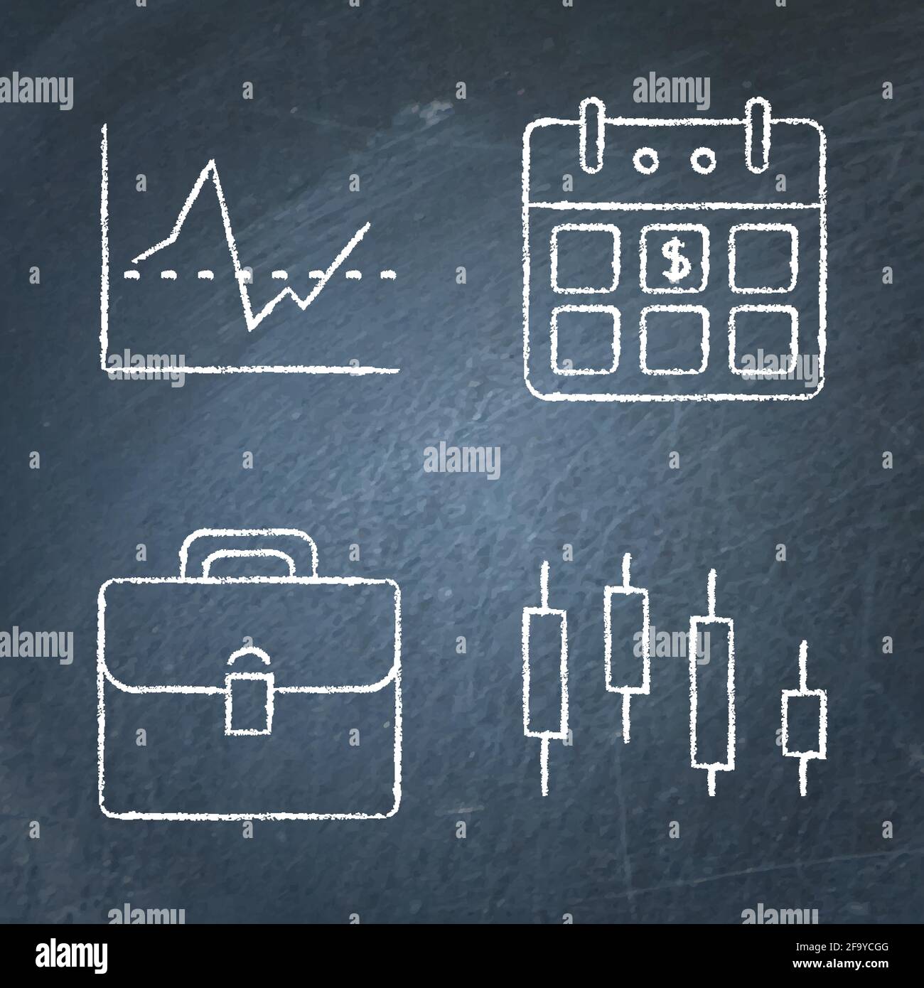 Chalkboard investment icon set in line style. Calendar with payment ...
