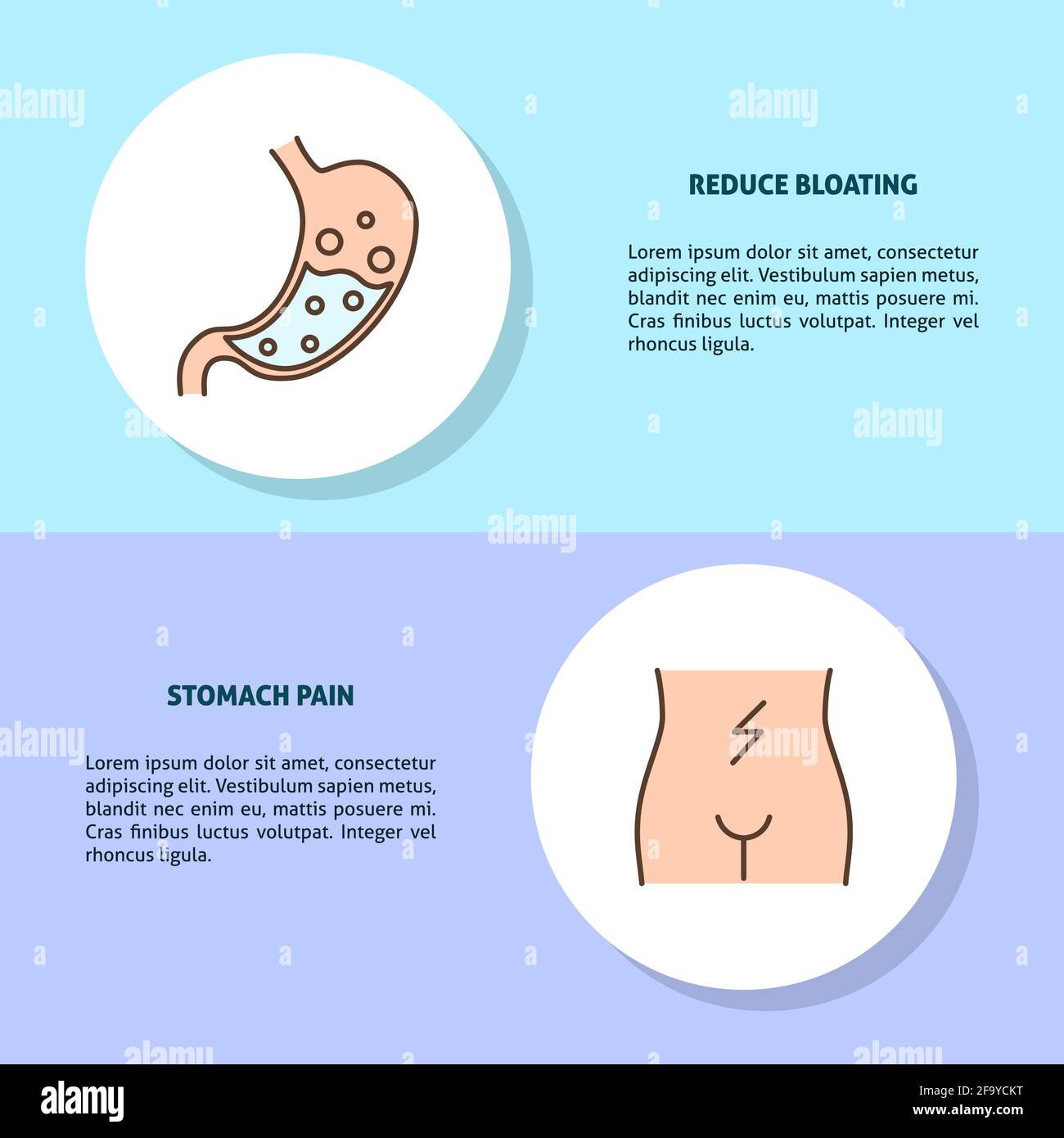 Stomach upset concept flyer templates in line style with place for text ...