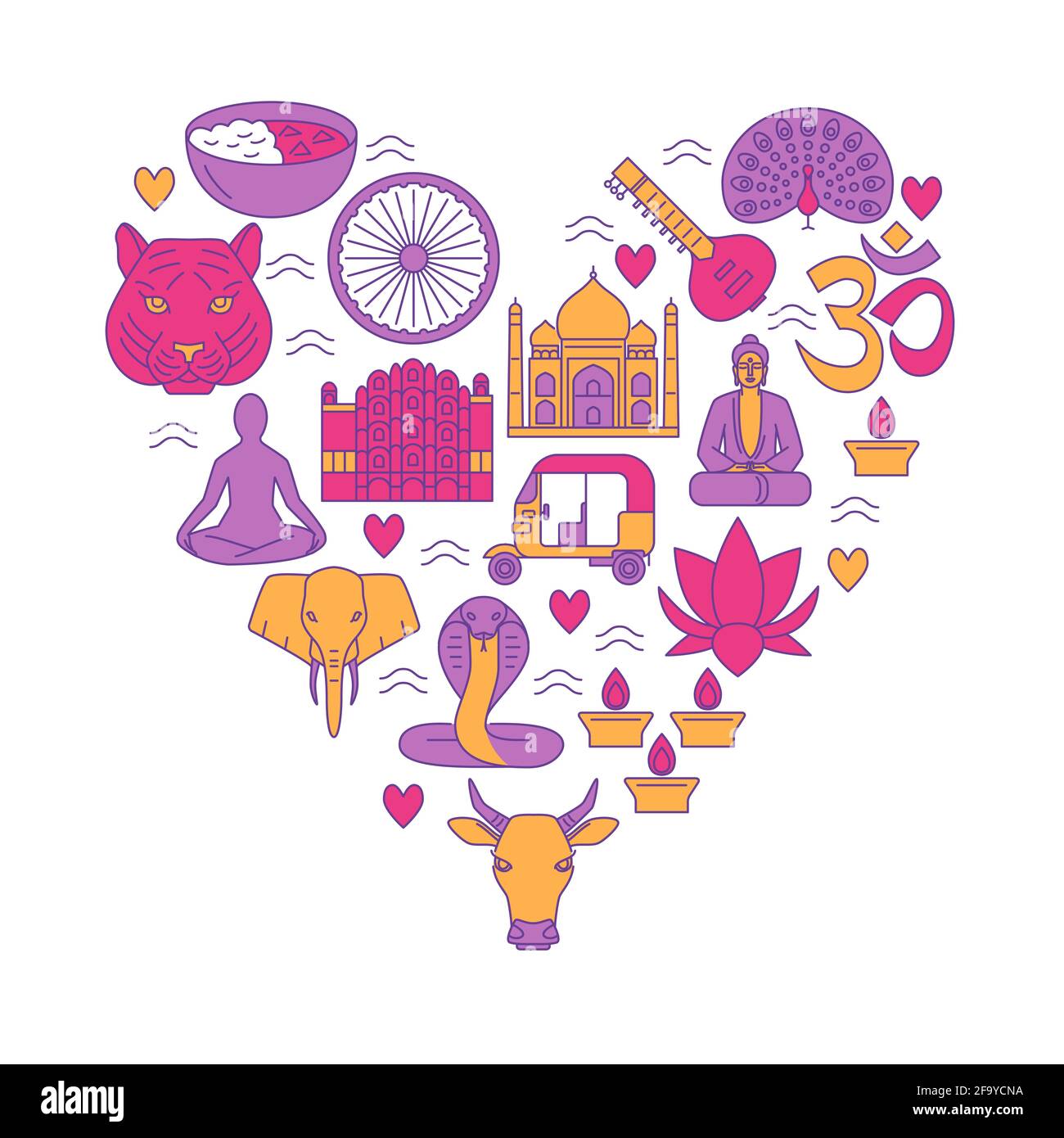 India concept banner in colored line style. Poster with national ...