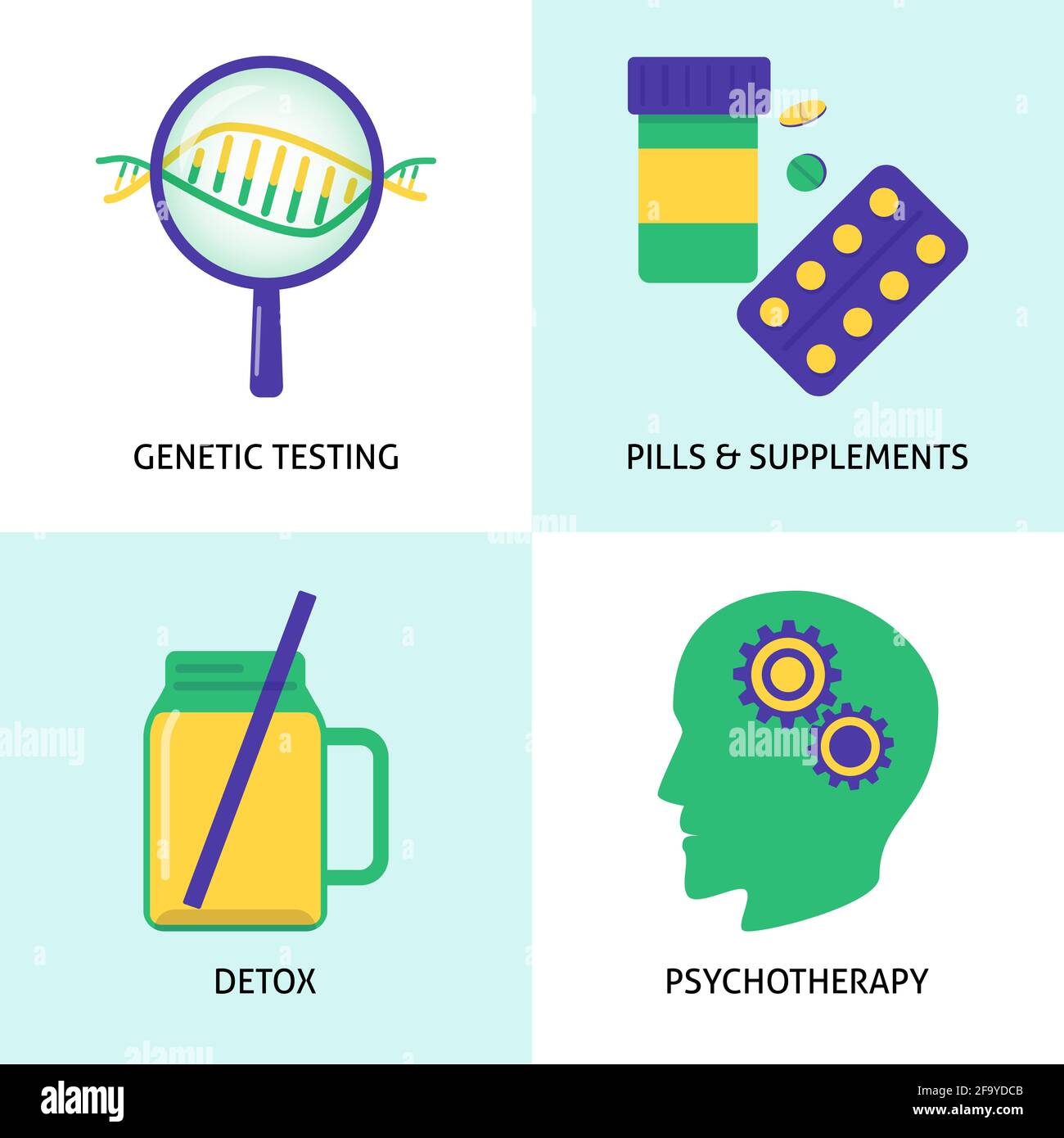 Biohacking icons set in flat style. DIY biology concept symbols ...